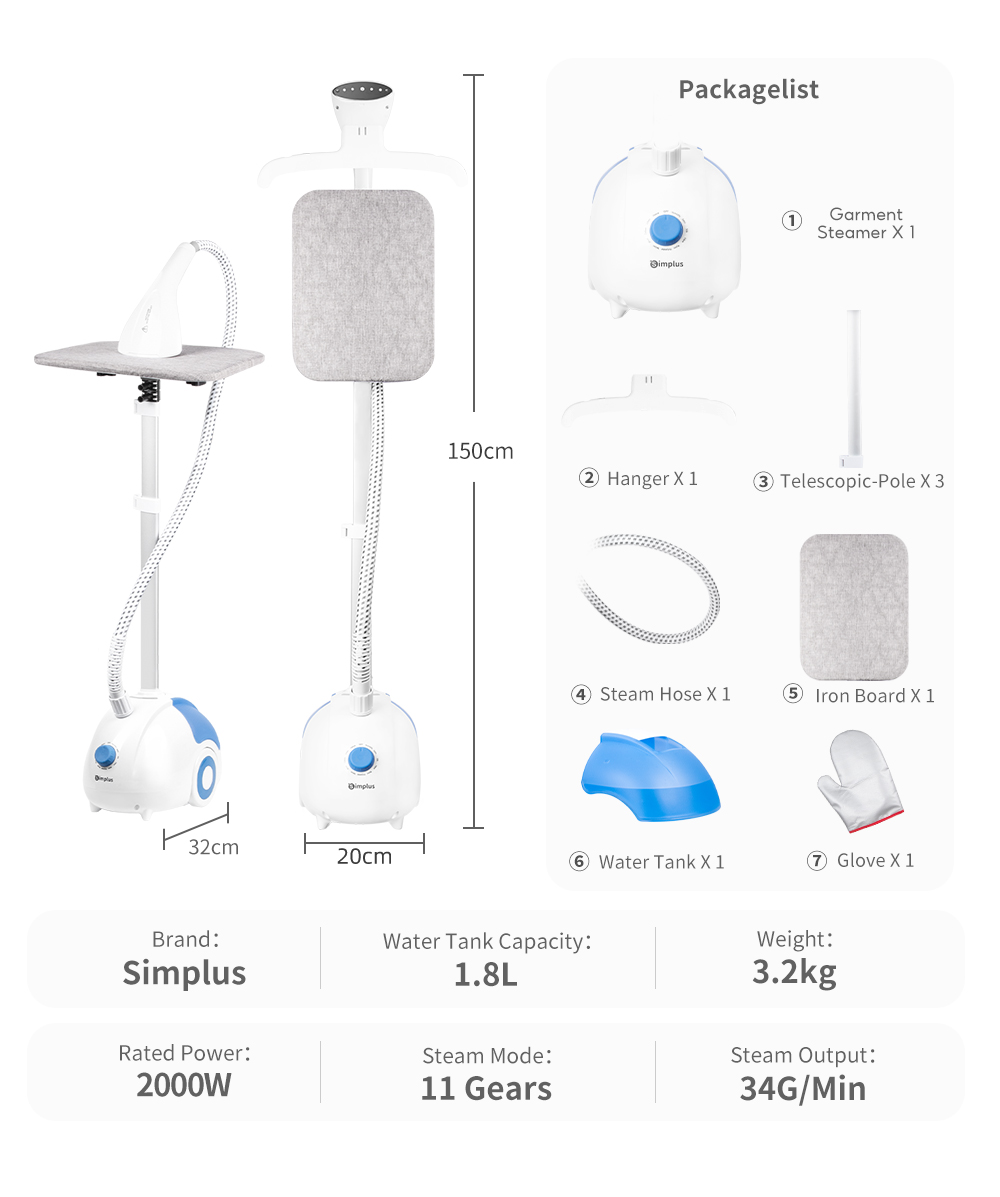 【Exclusive Price】Simplus 2 in 1 Garment Steamer丨2000W丨 11-Iron Mode丨34g ...