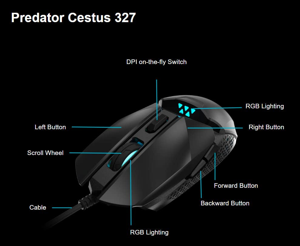 ACER PREDATOR CESTUS 327 RGB GAMING MOUSE | Shopee Malaysia
