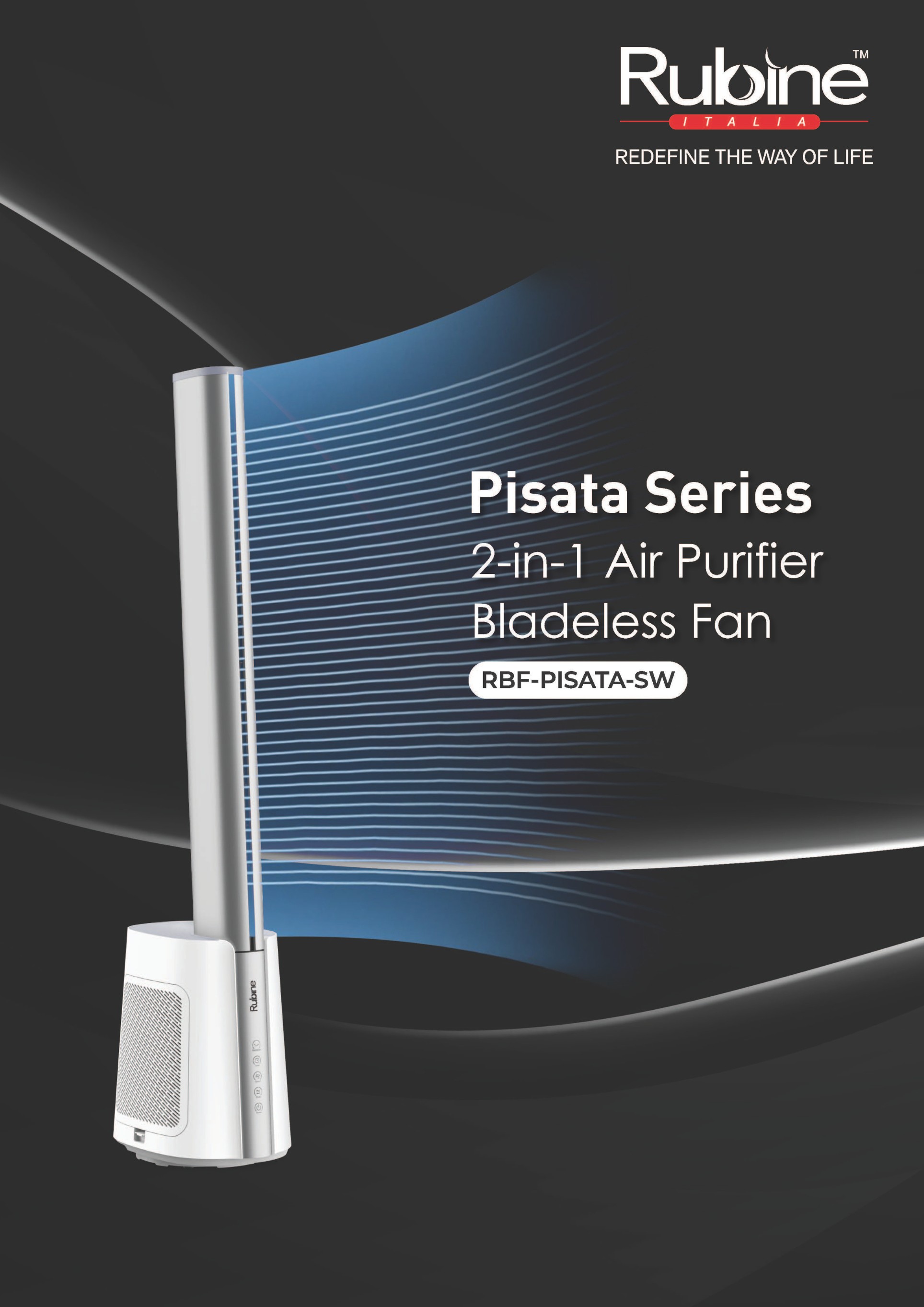 Rubine RBF-PISATA-SW Air Purifier Bladeless Remote Tower Stand Fan HEPA ...