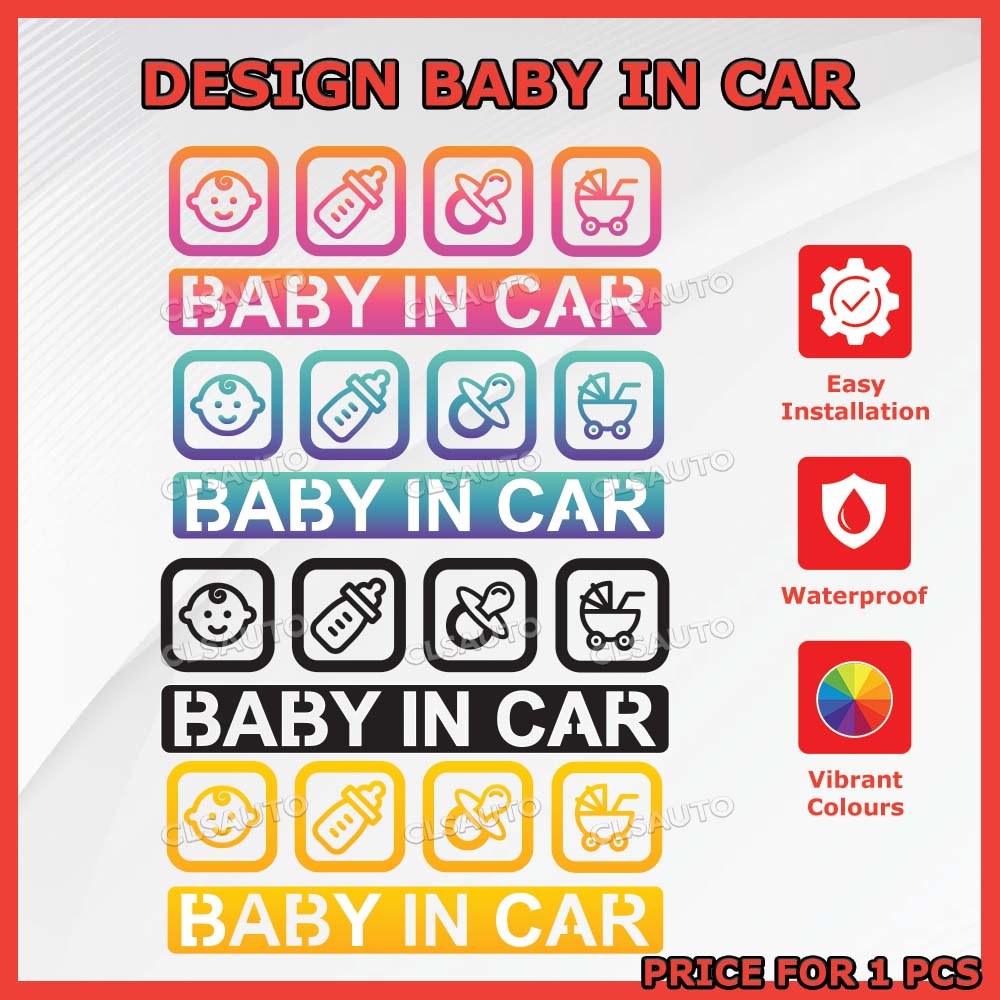 Baby in Car Sticker V2 - Waterproof Safety Sign Decal Pelekat Kids on ...