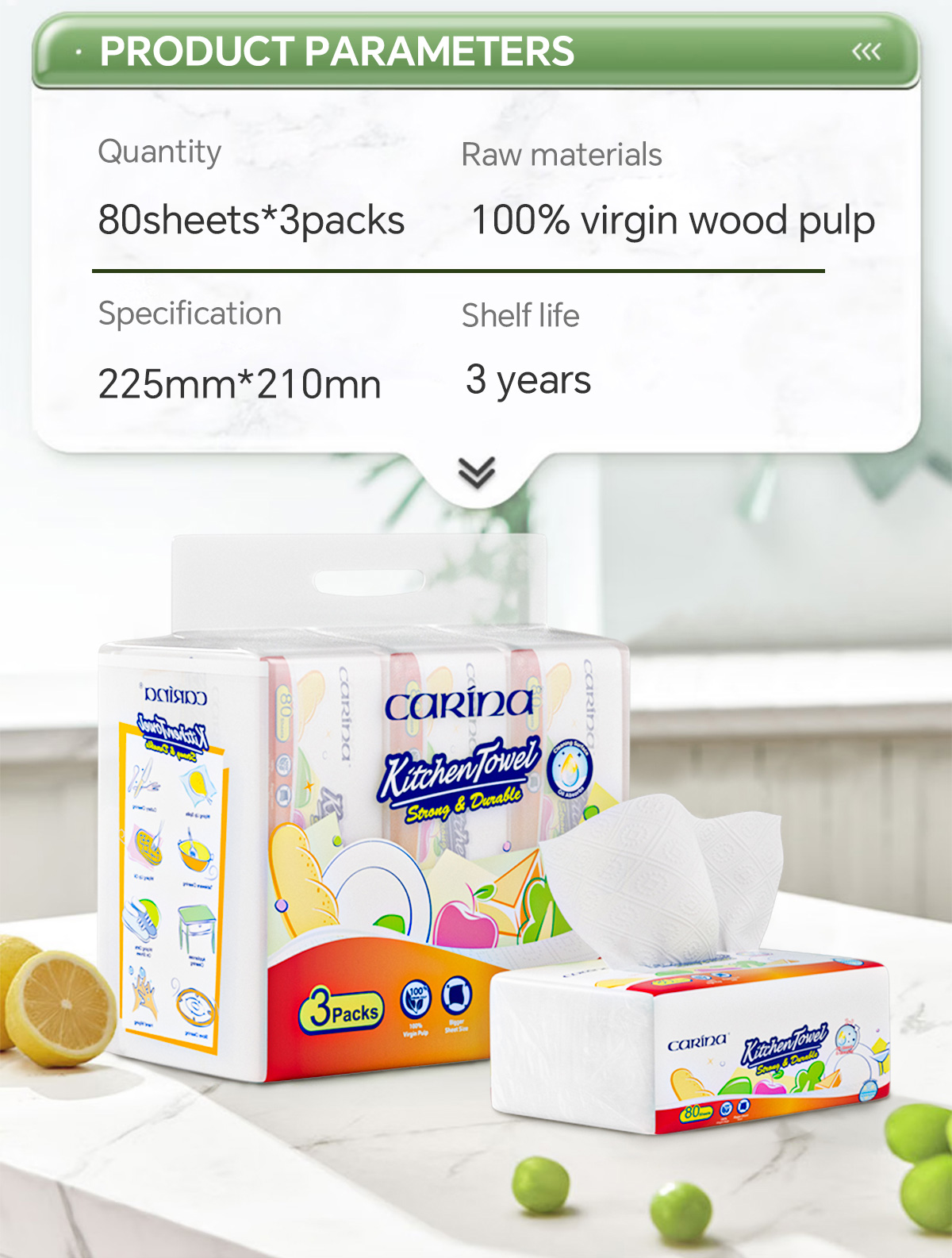 [3PCS]Carina Kitchen Towel Pull-up Towel Hanging Removable Oil ...