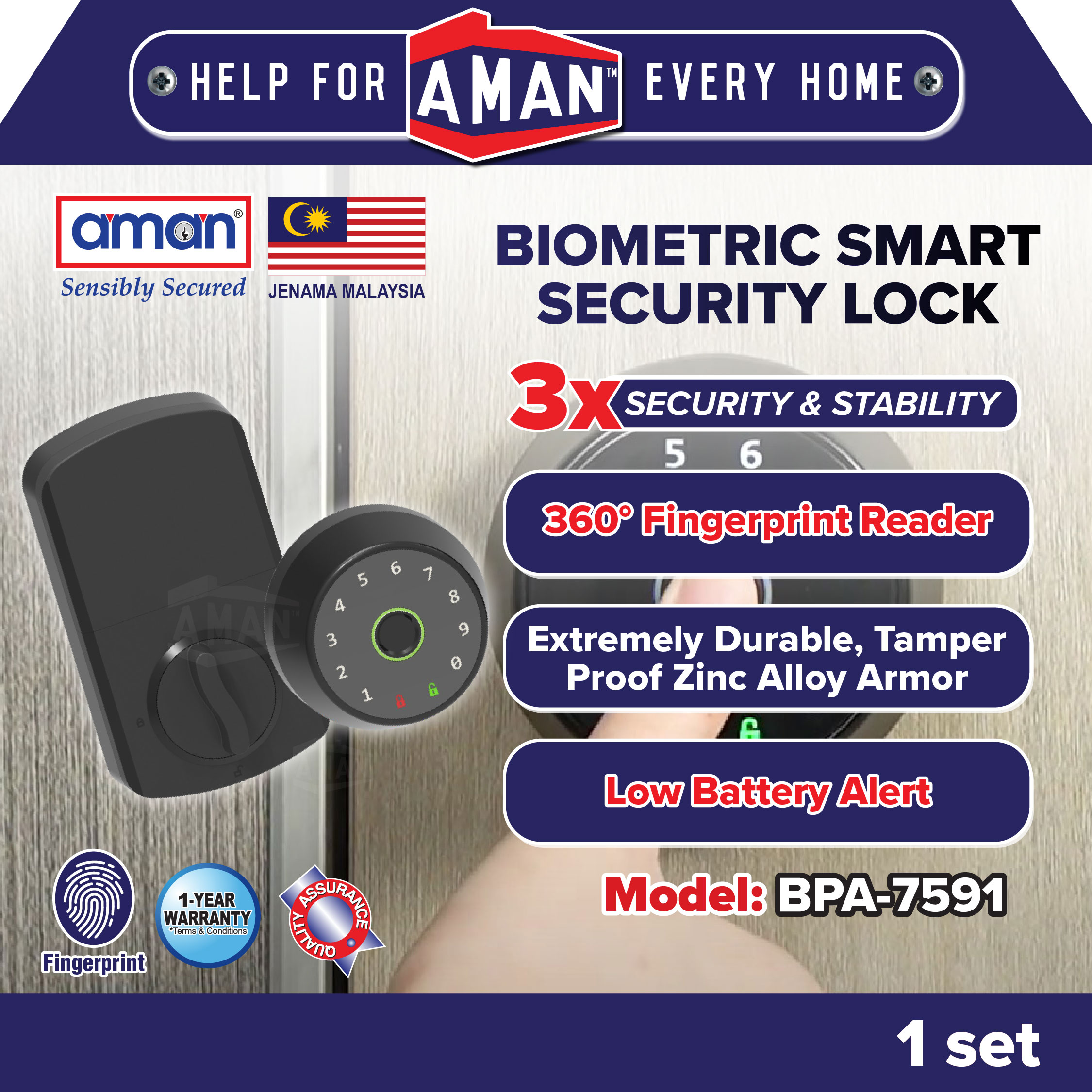 AMAN Biometric Lever Lock Set Fingerprint Smart Door Lock Set Thumprint ...