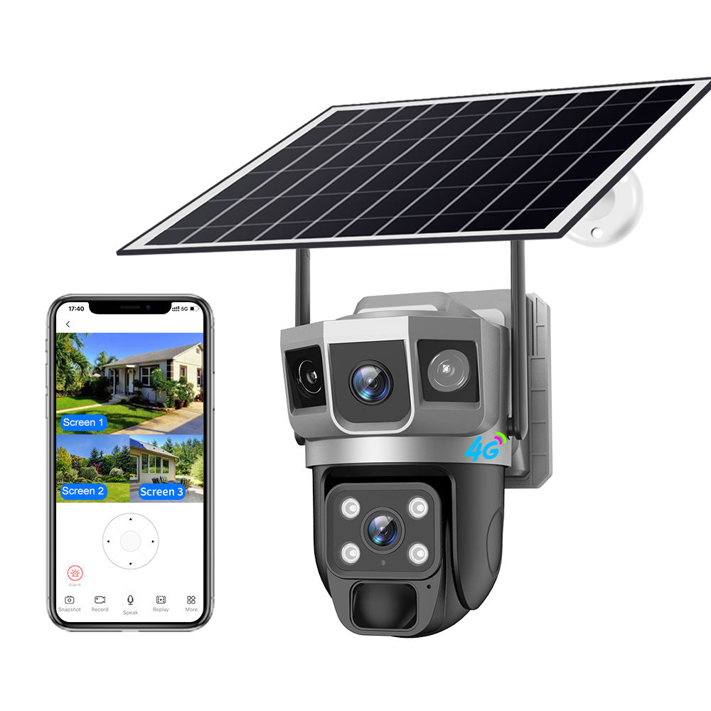 V380 PRO Three Screen CCTV Solar Outdoor Wireless Camera IP66 ...