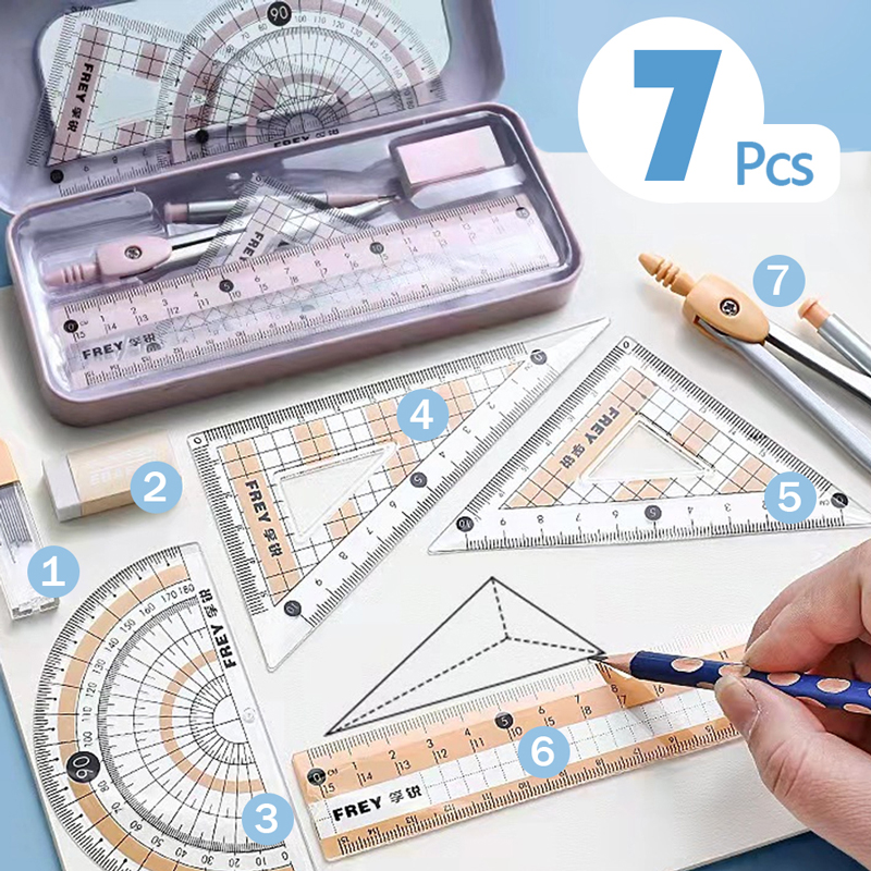 【Ship from KL】Sanrio 7 Pcs/Set Geometry Compasses Ruler Protractor Cute ...