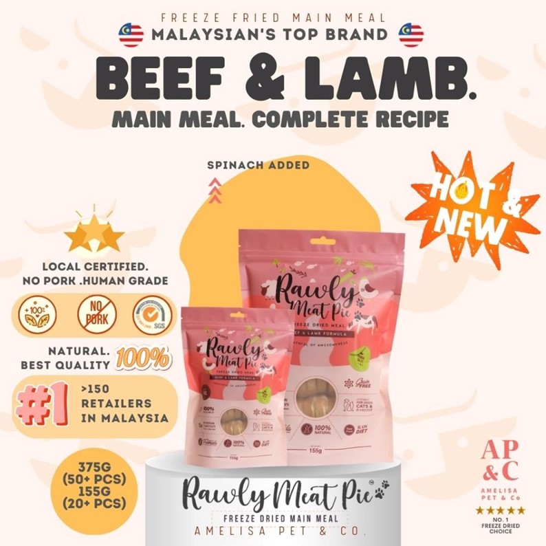 Amelisa Rawly Meat Pie 115g/375g Freeze Dried Food (Fish/ Chicken ...