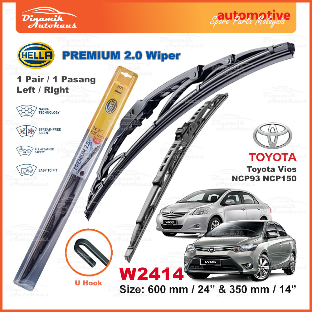 Toyota Vios NCP93 NCP150 Car Front Windscreen Wiper Size 24 & 14 Inch (1 Pair) Hella Premium ...