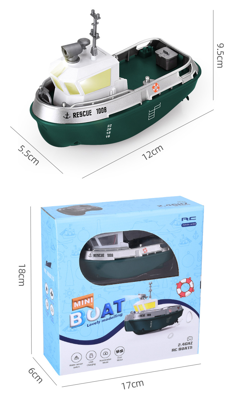 MINI RC Control Tugboat Boat Powerful Dual Motor 2.4G Radio Remote ...