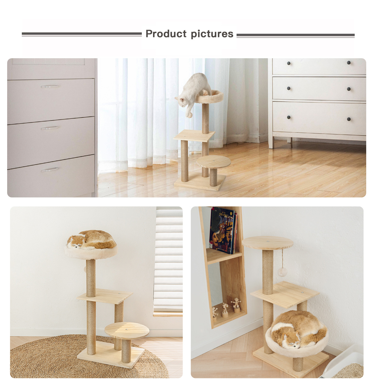 Osti Solid Wood Cat Tree Cat Tower Triple Jump Activity Center with ...