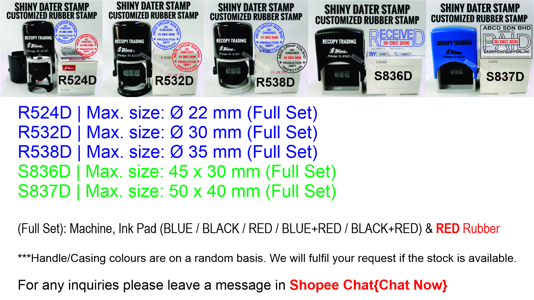 RECOPY | Shiny Dater Stamp R524D R532D R538D S836D S837D | Adjustable ...