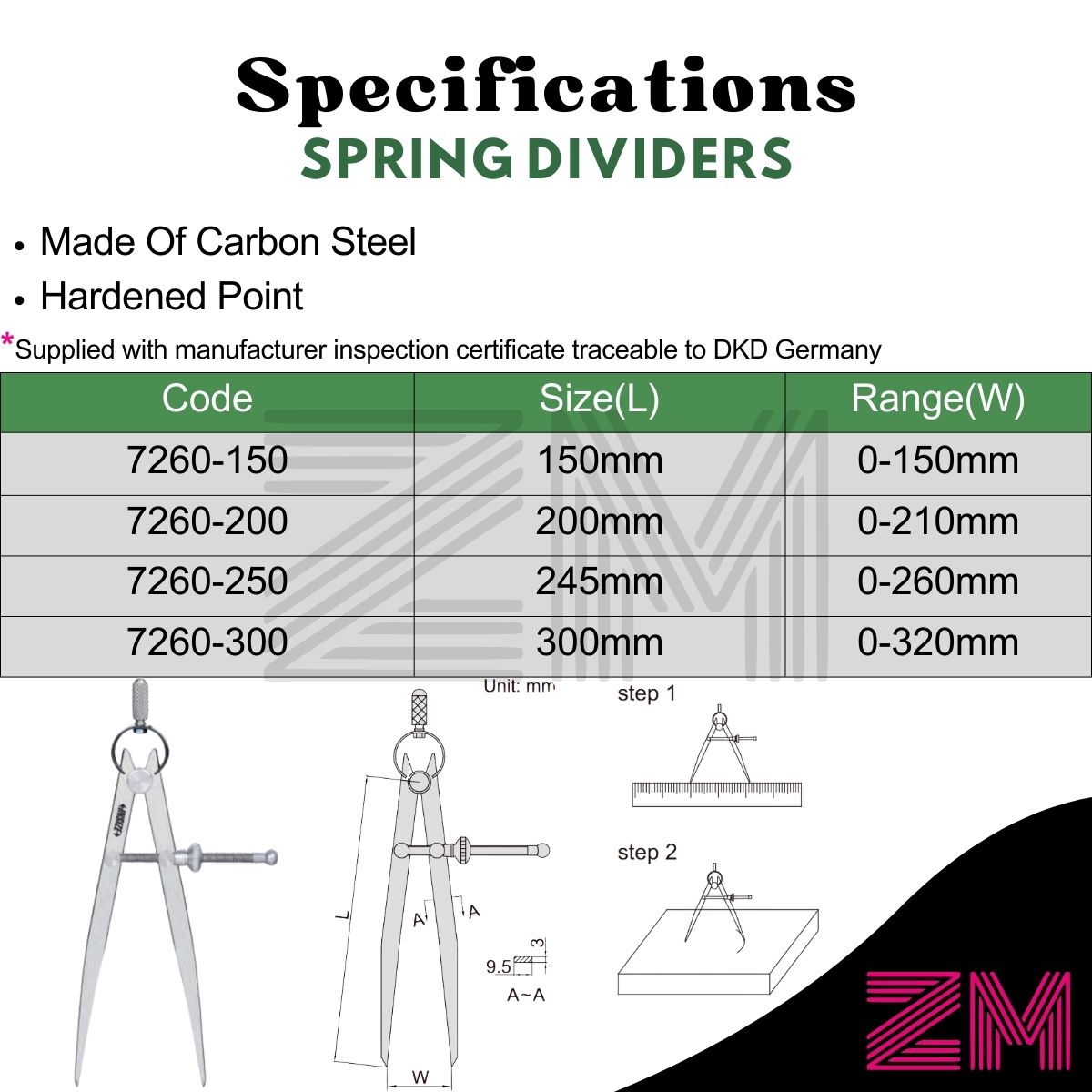 INSIZE SPRING DIVIDER 150/200/250/300MM 7260-150 7260-200 7260-250 7260 ...