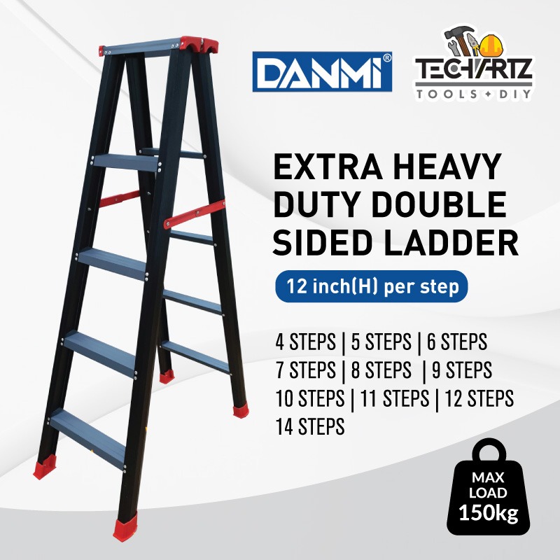 DANMI Extra Heavy Duty Double Sided Ladder High Quality Black Aluminium ...