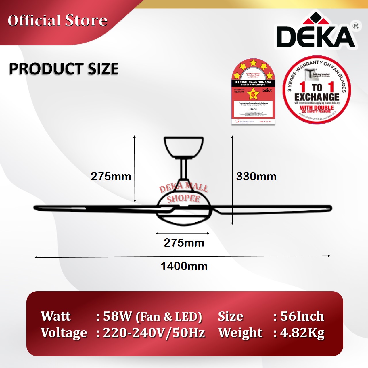 DEKA F5DC PRO F5DCL 56" | F5DCBABYL 46" 5 Blades DC Motor 20 Speed ...