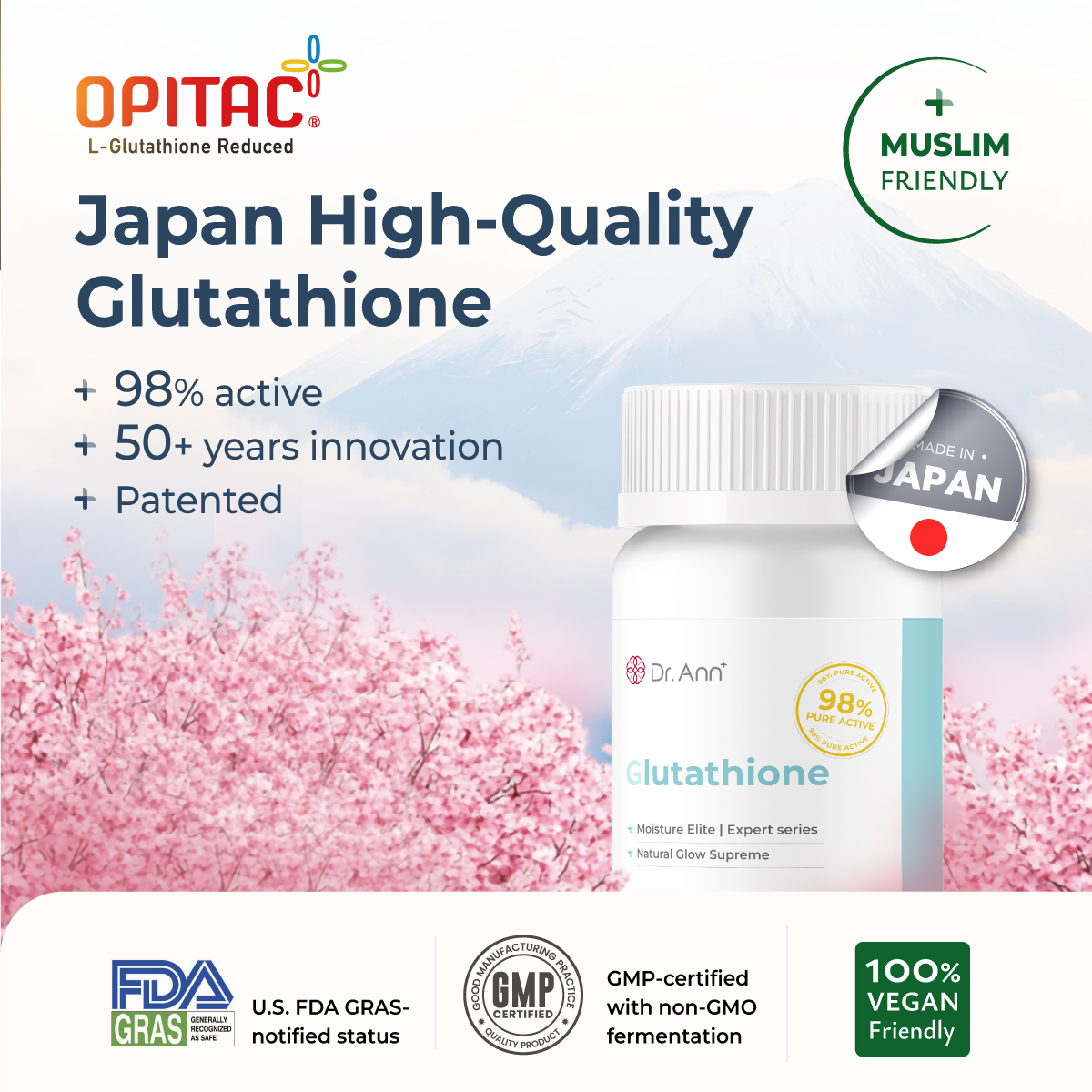 Dr. Ann 谷胱甘肽 30粒胶囊 - 98%高纯度 250mg OPITAC® 日本专利 L-Glutathione | 美白抗氧化 ...
