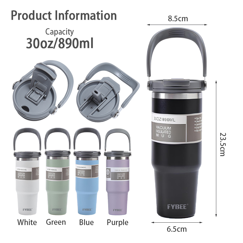 890ml 304 Stainless Steel Handheld Thermos Insulated Vacuum Tumbler Hot or Cold Mugater Bottle ...