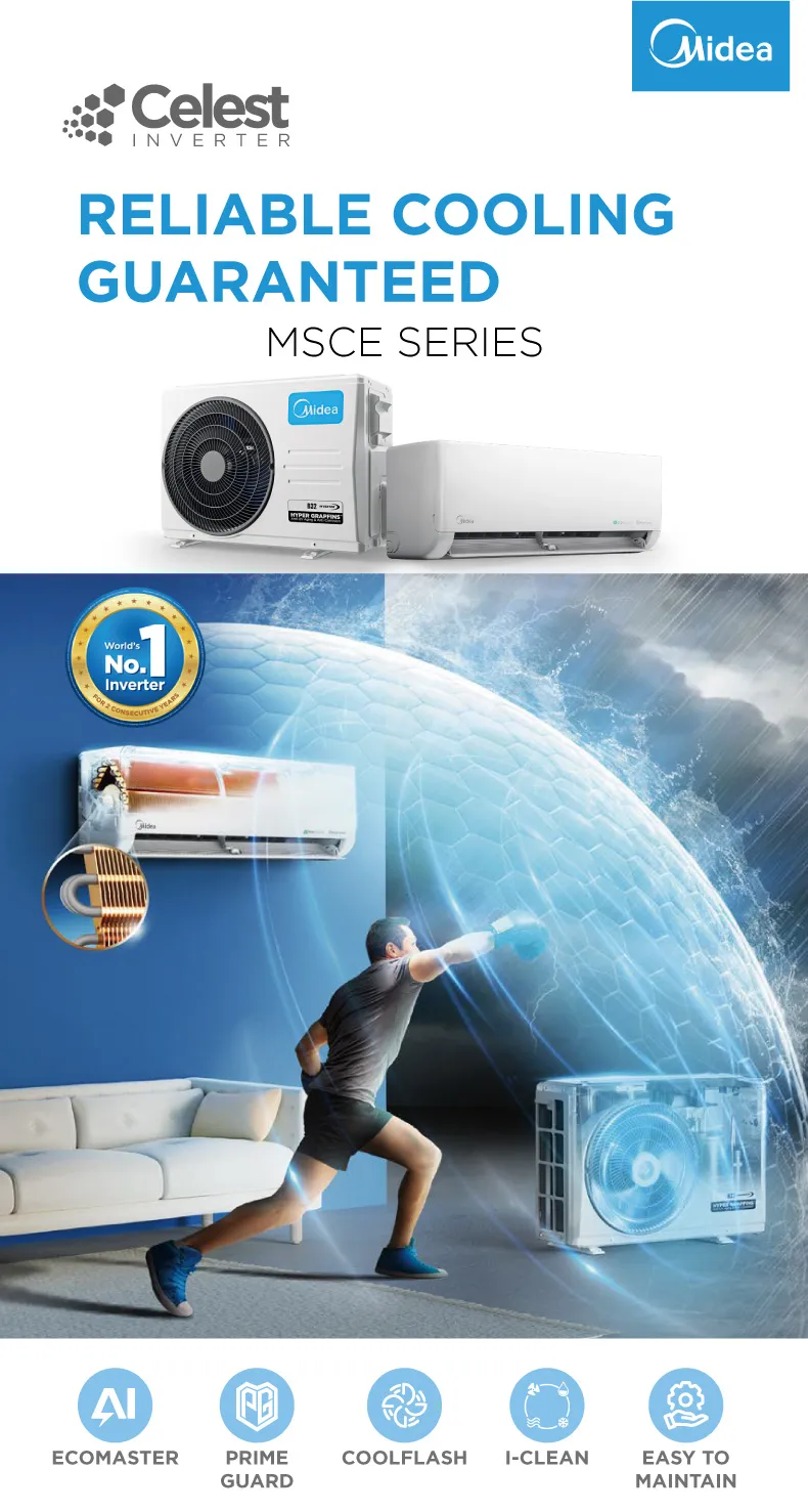 MIDEA MSCE SERIES 1.0 - 2.5HP CELEST R32 INVERTER WALL MOUNTED AIR ...
