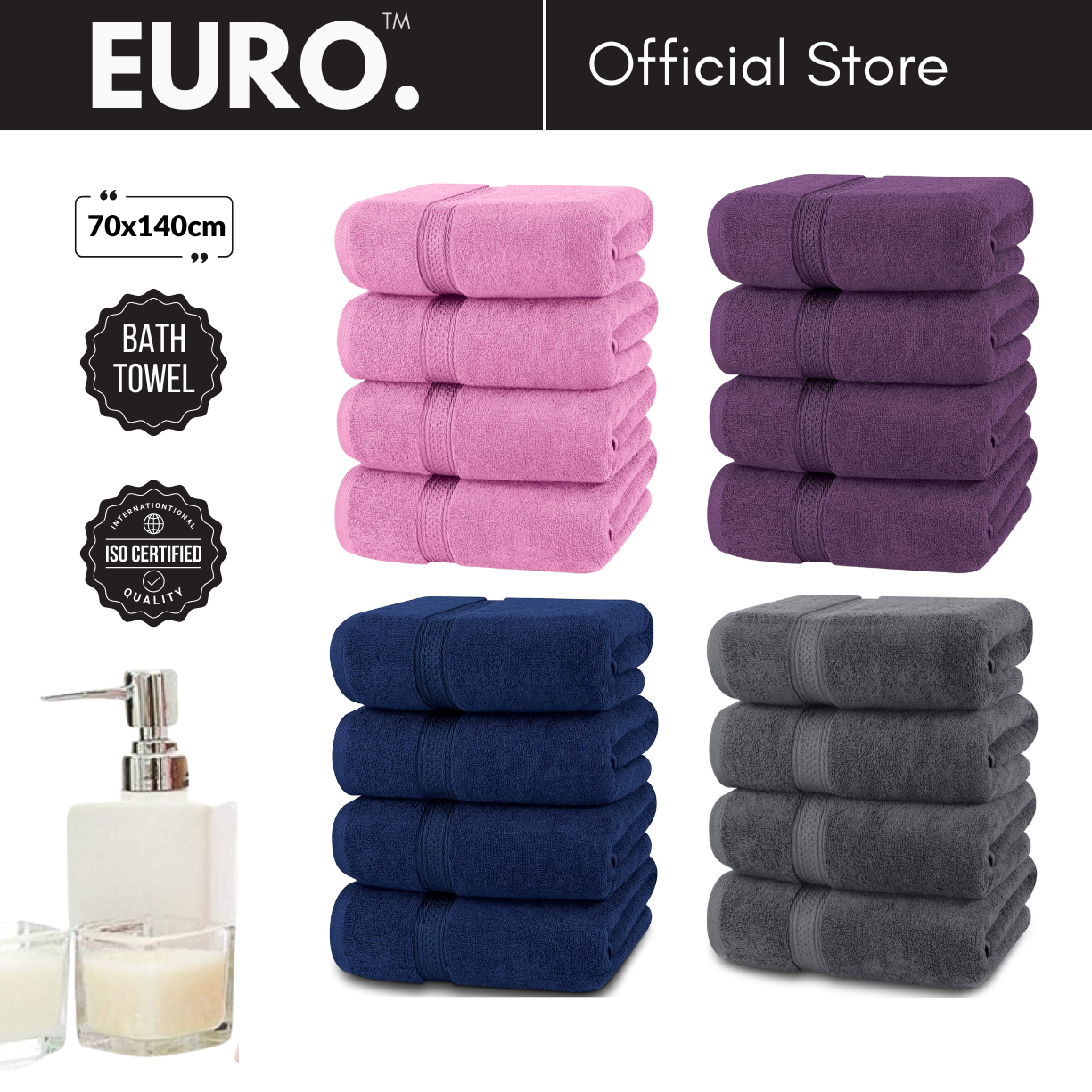 EURO TOWELS 600GSM - Luxury Bath Towel 70x140cm 100% Ring Spun Cotton ...