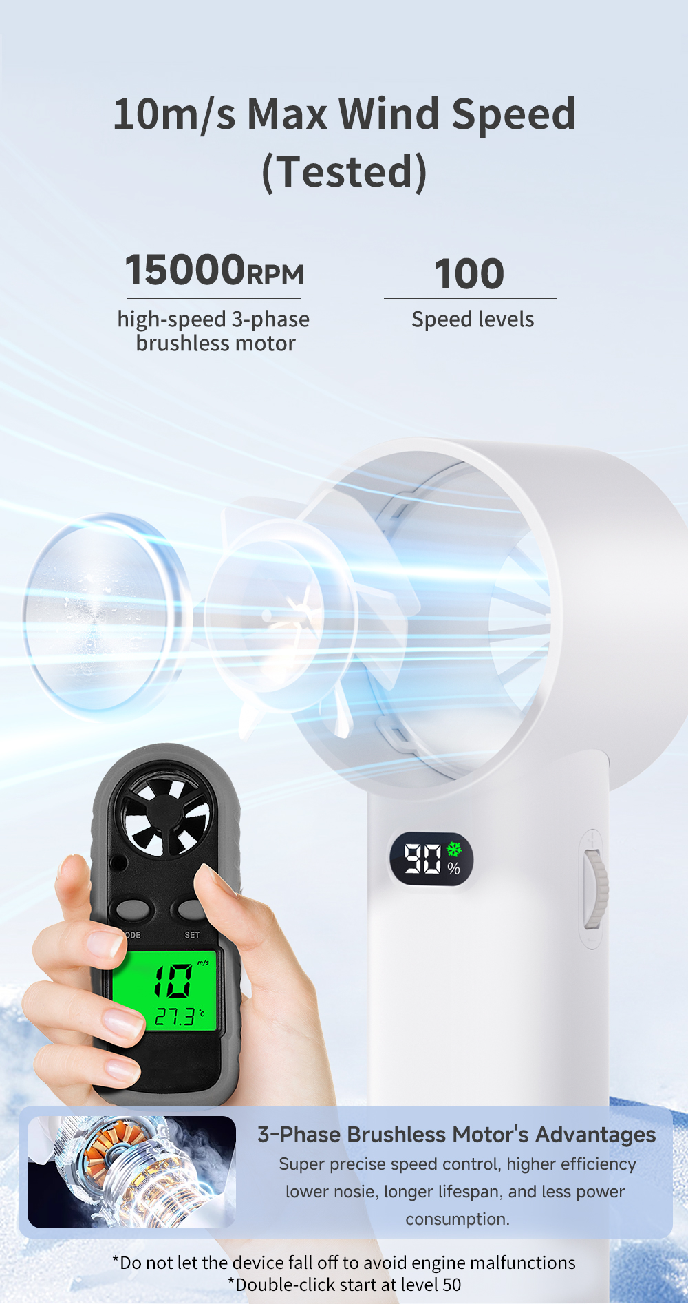 Simplus Portable Handheld Mini Fan | 100 Speed Levels | High Speed ...