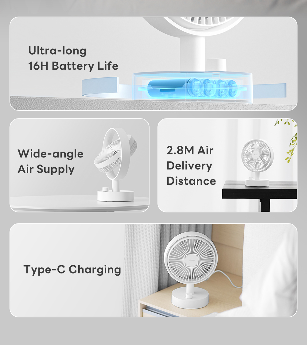 【Simplus Pink】Simplus Mini Desktop Fan Portable Design Stepless Speed ...