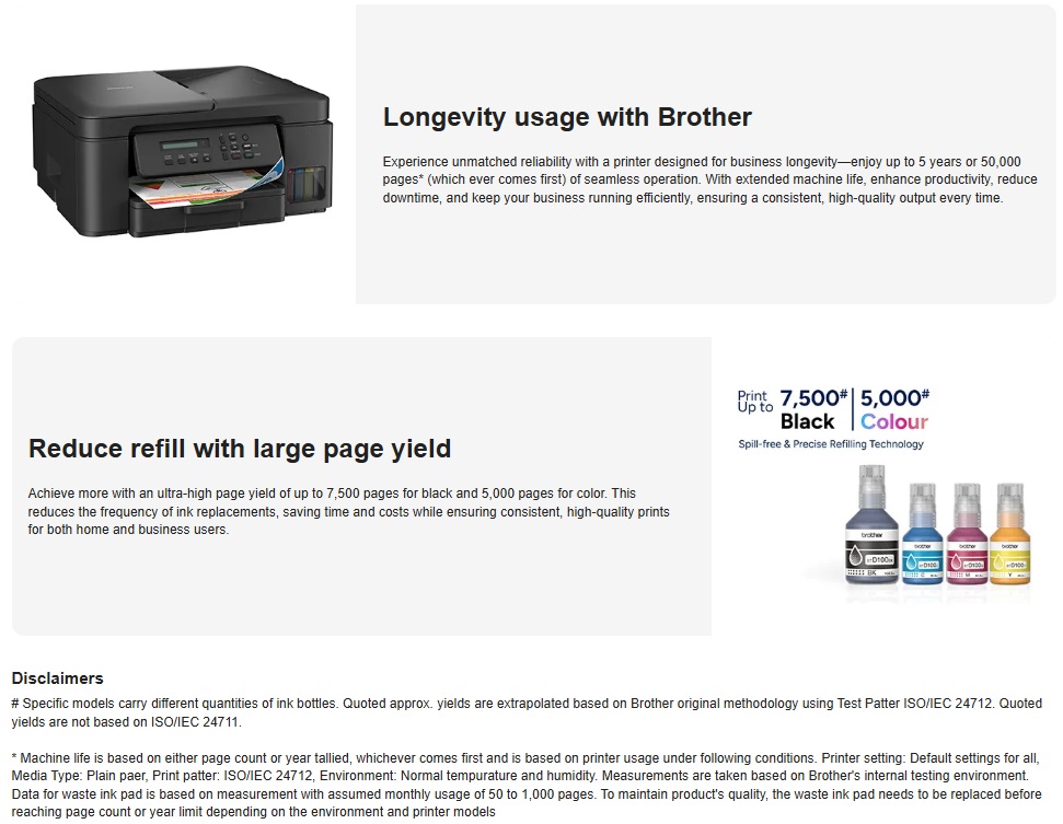 DCP-T730DW Wireless Ink Tank Printer Print Scan Copy Wifi BTD100BK ...