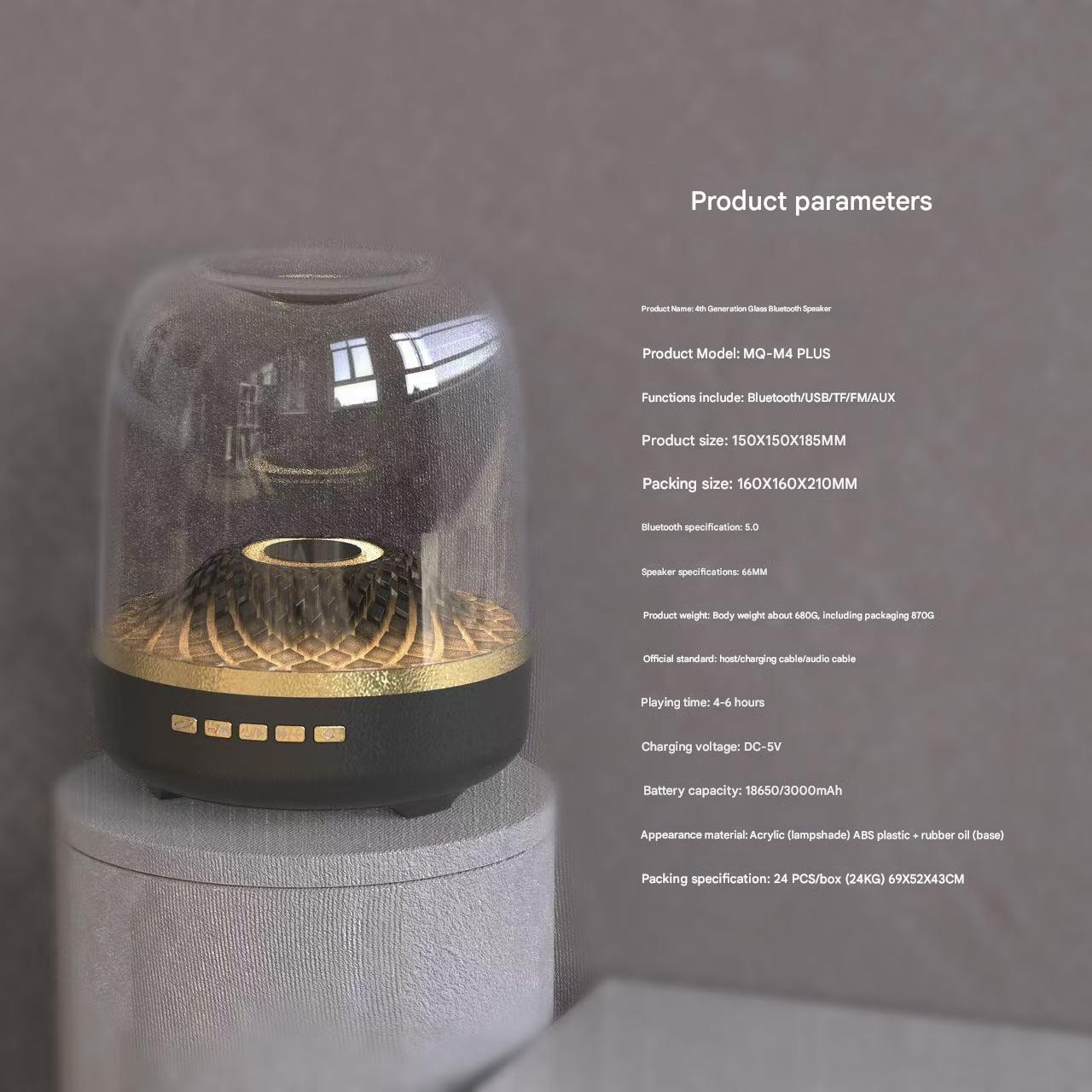 Colorful Glass Bluetooth speaker Sound Box Subwoofer Home High Volume ...