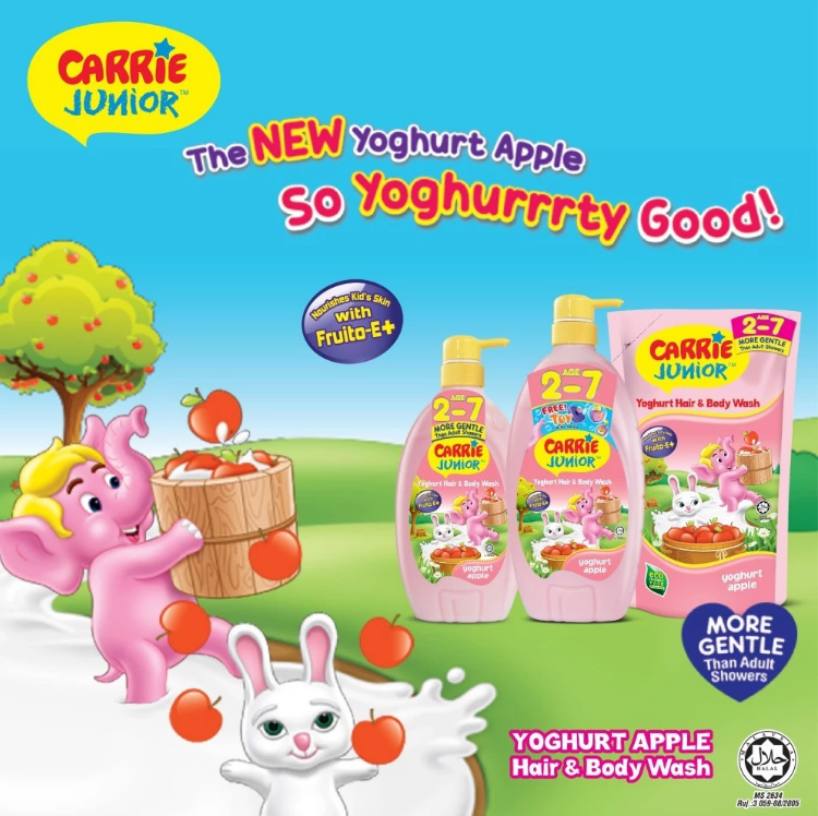 [Bundle of 5] CARRIE JUNIOR Hair & Body Wash - Yoghurt Apple Pouch 475g ...