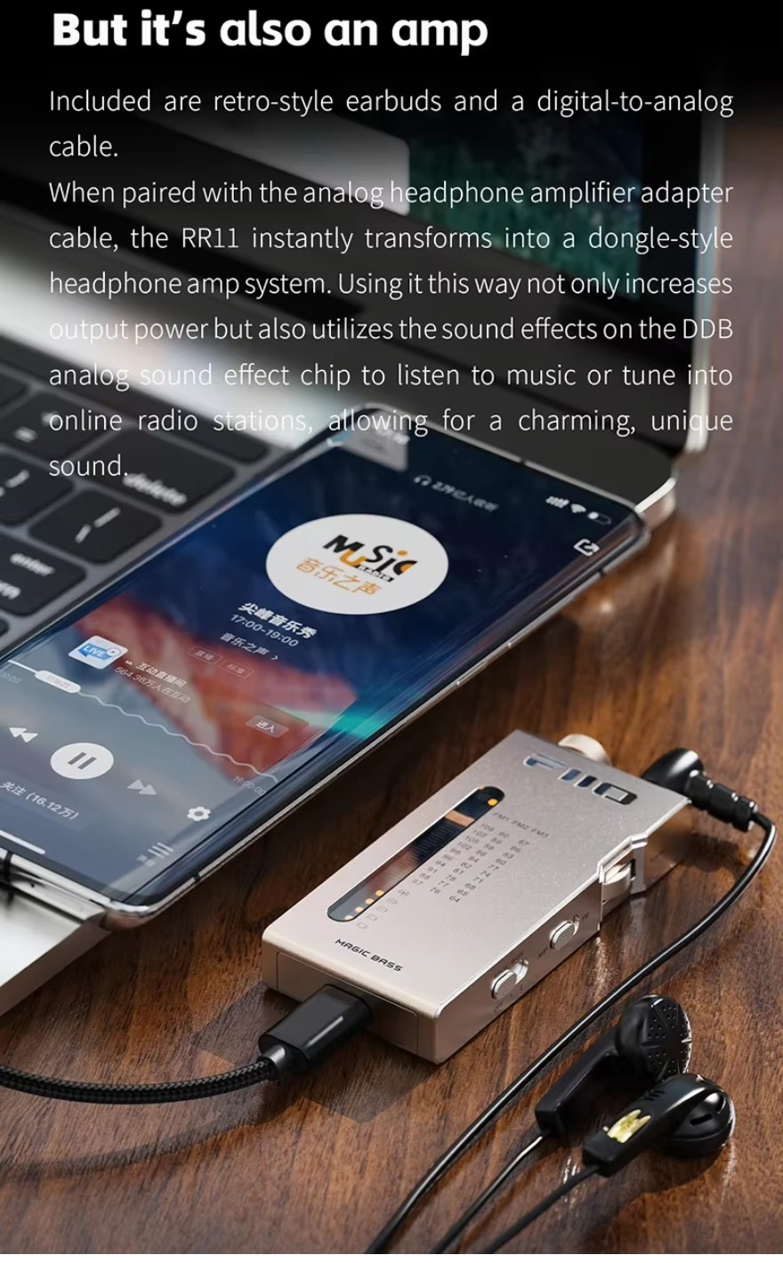 FiiO RR11, Portable Stereo Radio: 13mm Ultra-Thin Aluminum Body, Analog ...