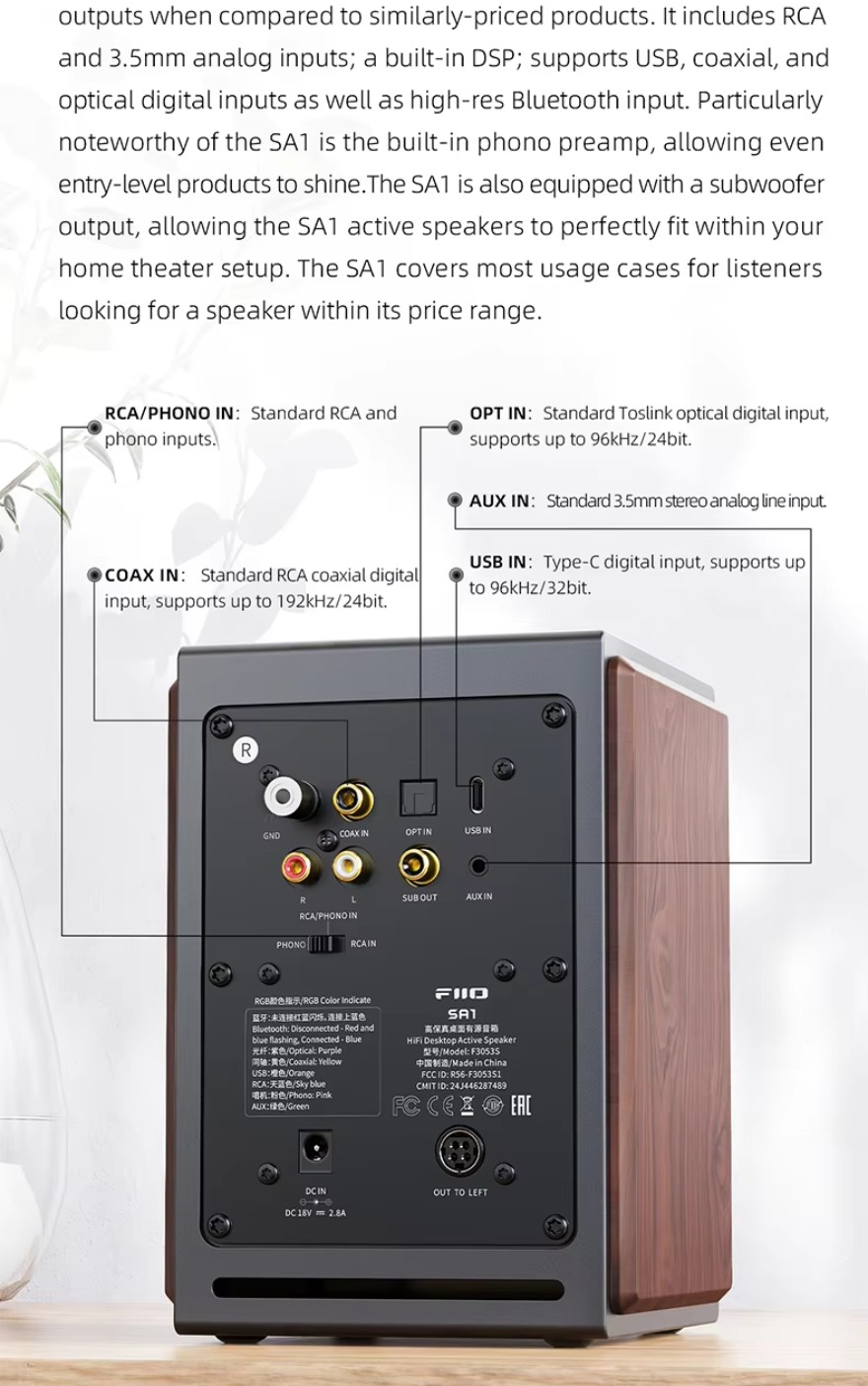 FiiO SA1, High-Fidelity Desktop Active Speaker: with 31 high-precision ...