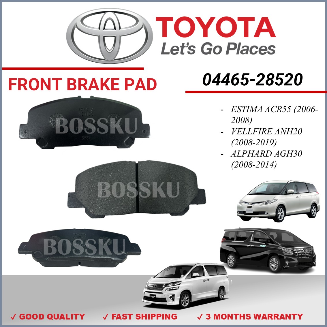DEPAN FRONT BRAKE PADS - TOYOTA ALPHARD AGH30 ESTIMA ACR50 VELLFIRE ...