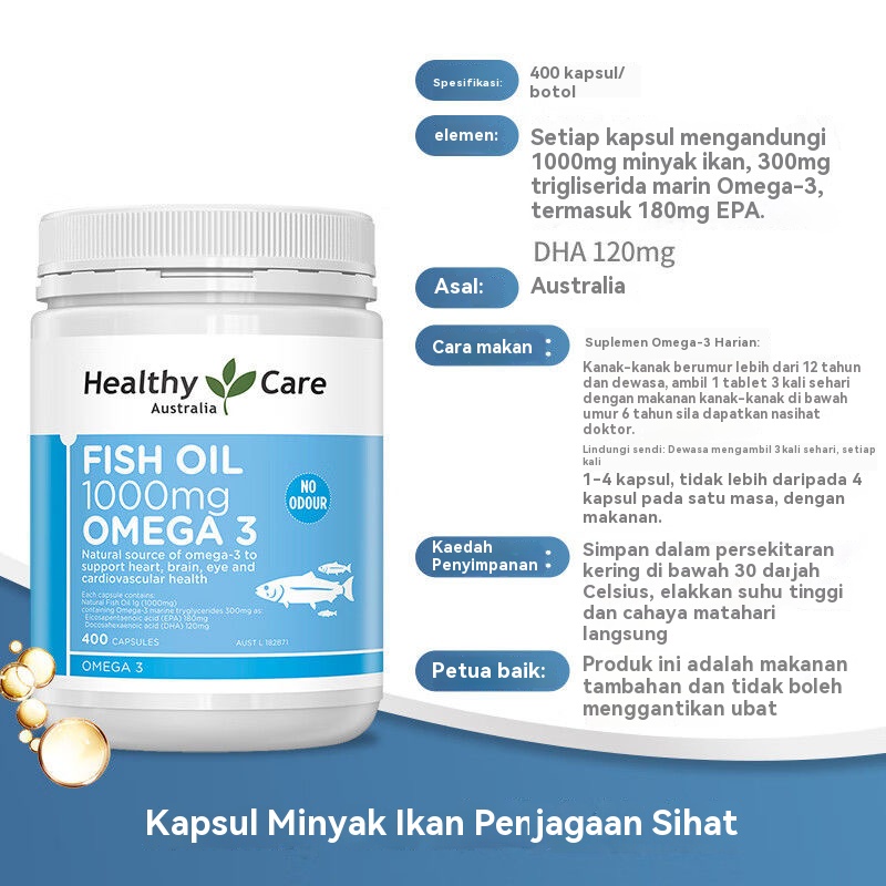 [exp:2027]Healthy Care Fish Oil 1000mg Omega 3 ( 400 Capsules ) 深海鱼油 ...