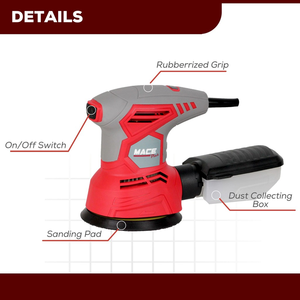 BuzzTech MACE Plus 300W Rotary Sander 125mm Heavy Duty Sanding Tool ...