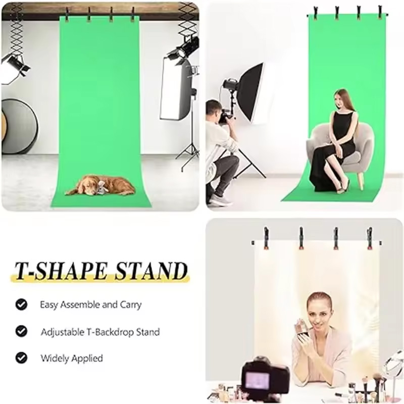 2MX2M T-Shape Backdrop Stand Kit with Background Cloth Video Chroma Key ...