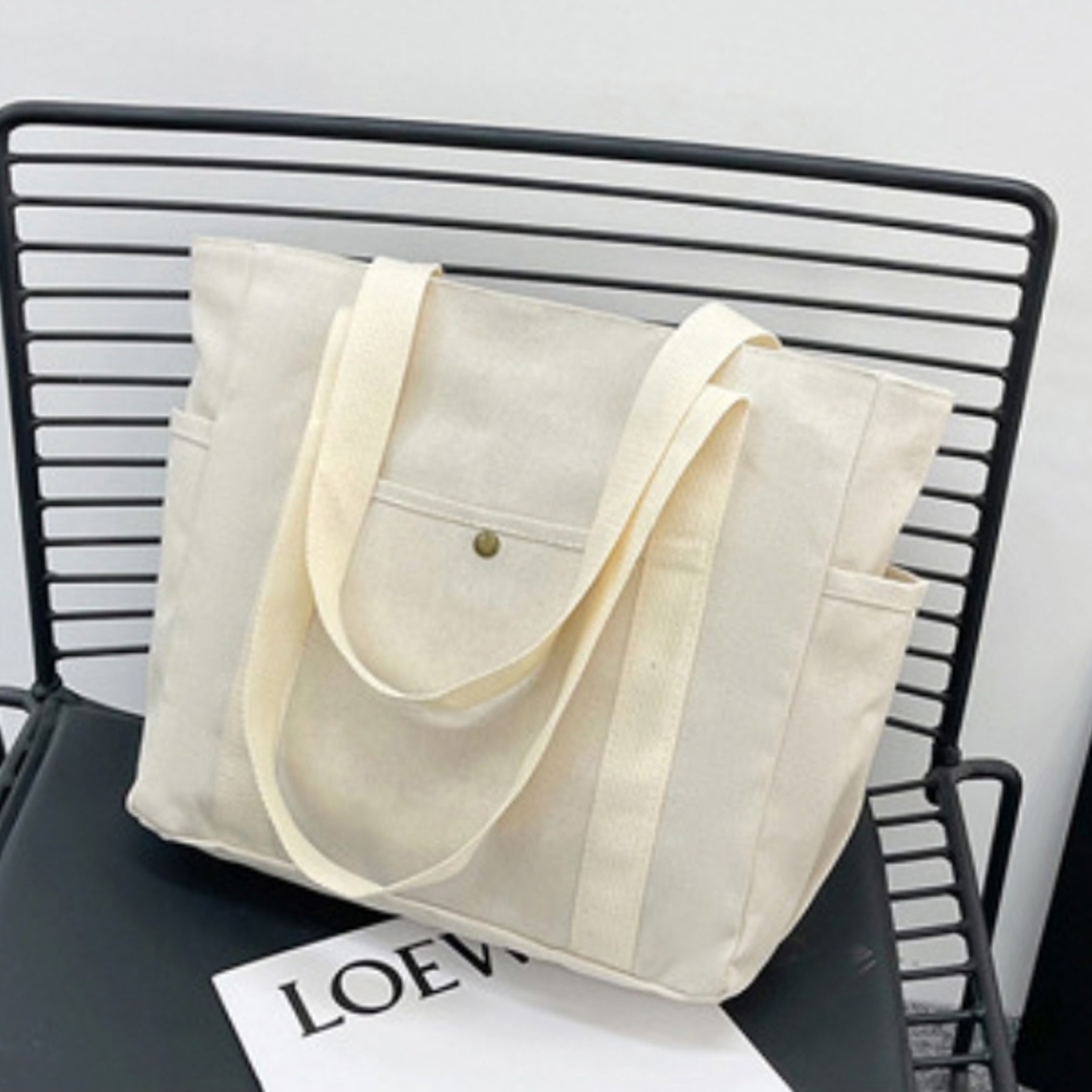 🇲🇾 Ready Stock Large Canvas Tote Bag Muji Style Shoulder Bag Work ...
