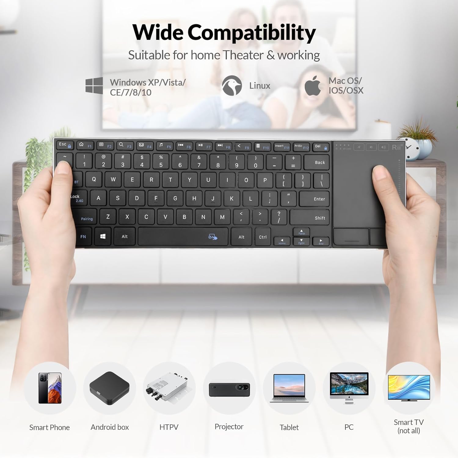 Rii K22 Wireless Bluetooth Keyboard Rechargeable Stainless Steel Ultra ...