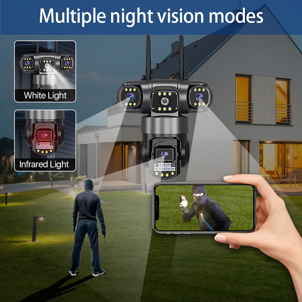 V380 PRO CCTV Outdoor 12MP SC28 Three Lens 360° Monitoring 4G Sim Card ...