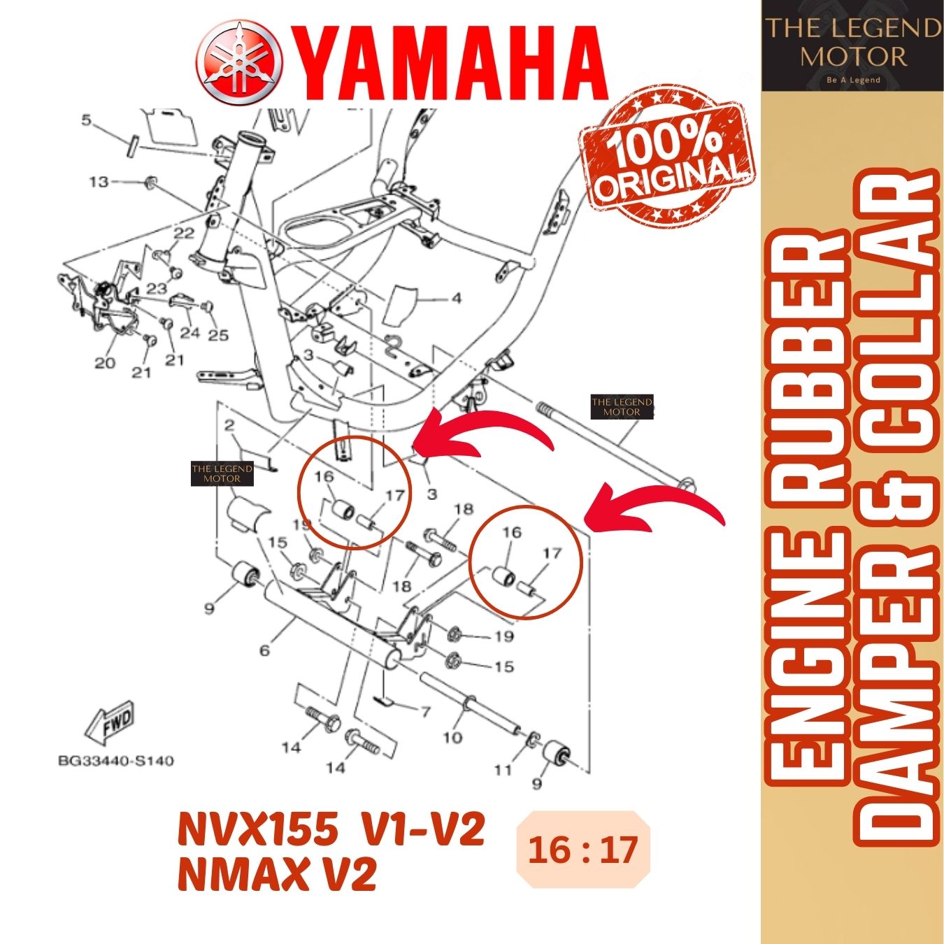 NMAX V1-V2 NVX155 Engine Mounting Bush Rubber Damper Swing Arm Enjin ...