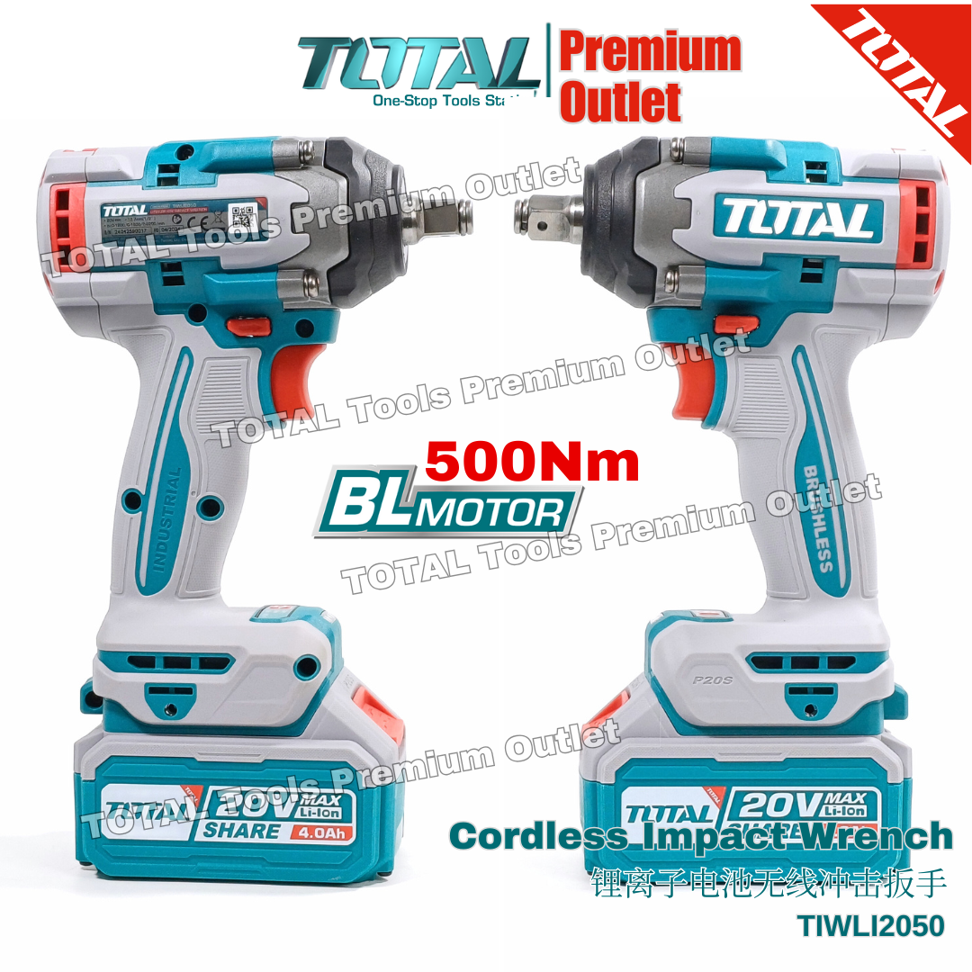 TOTAL Tools 20V series 500Nm Cordless Impact Wrench BL motor+FREE HAND ...