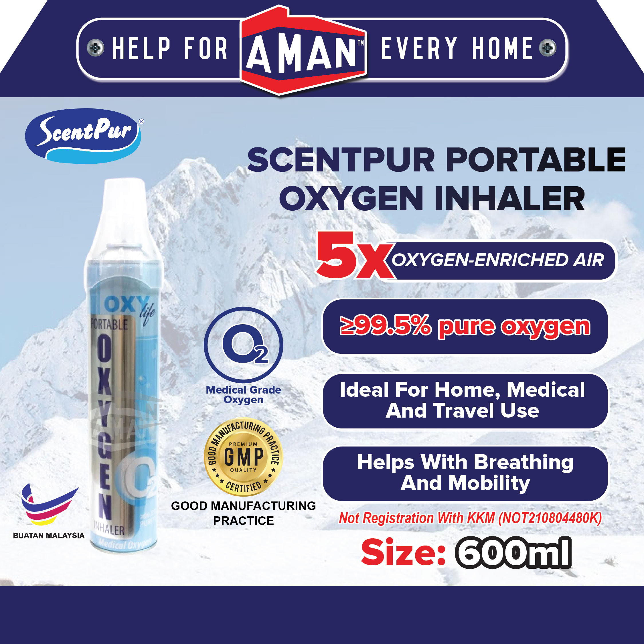 OxyLife Portable Oxygen Inhaler for Home Medical Outdoor Travel Use ≥99 ...
