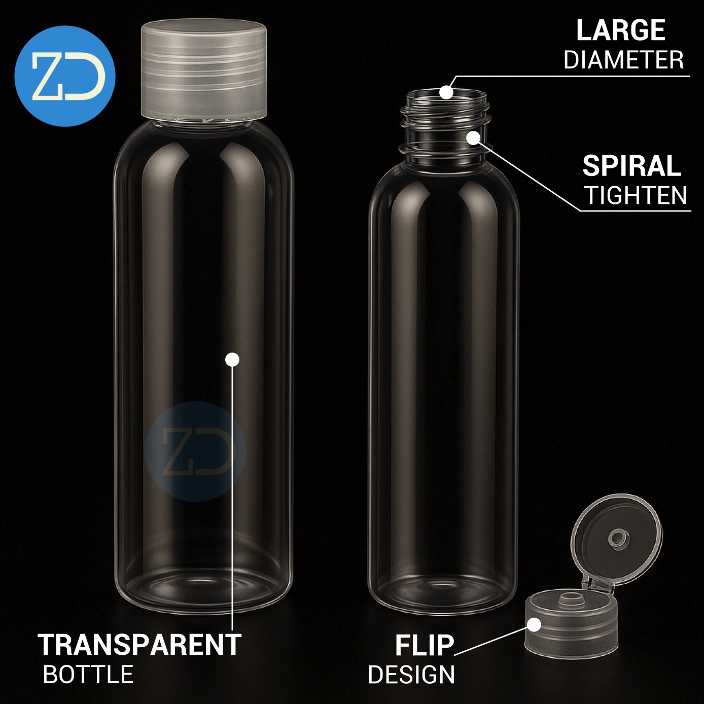 ZD Flip Cap Bottle Travel Refill Bottle | Transparent PET Bottle | 5ml ...