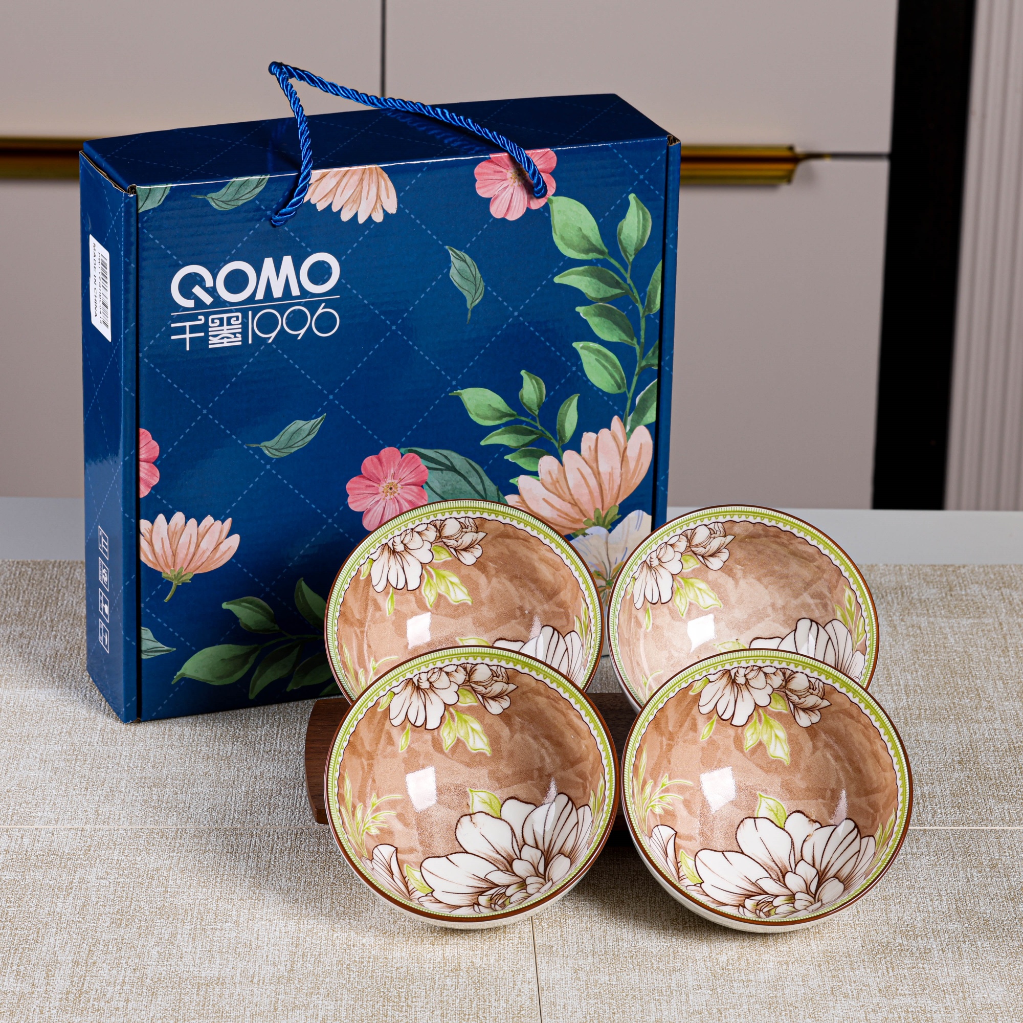 QOMO Bohemian Ceramic Bowl Set Gift with Box Seramik Mangkuk Pinggan ...