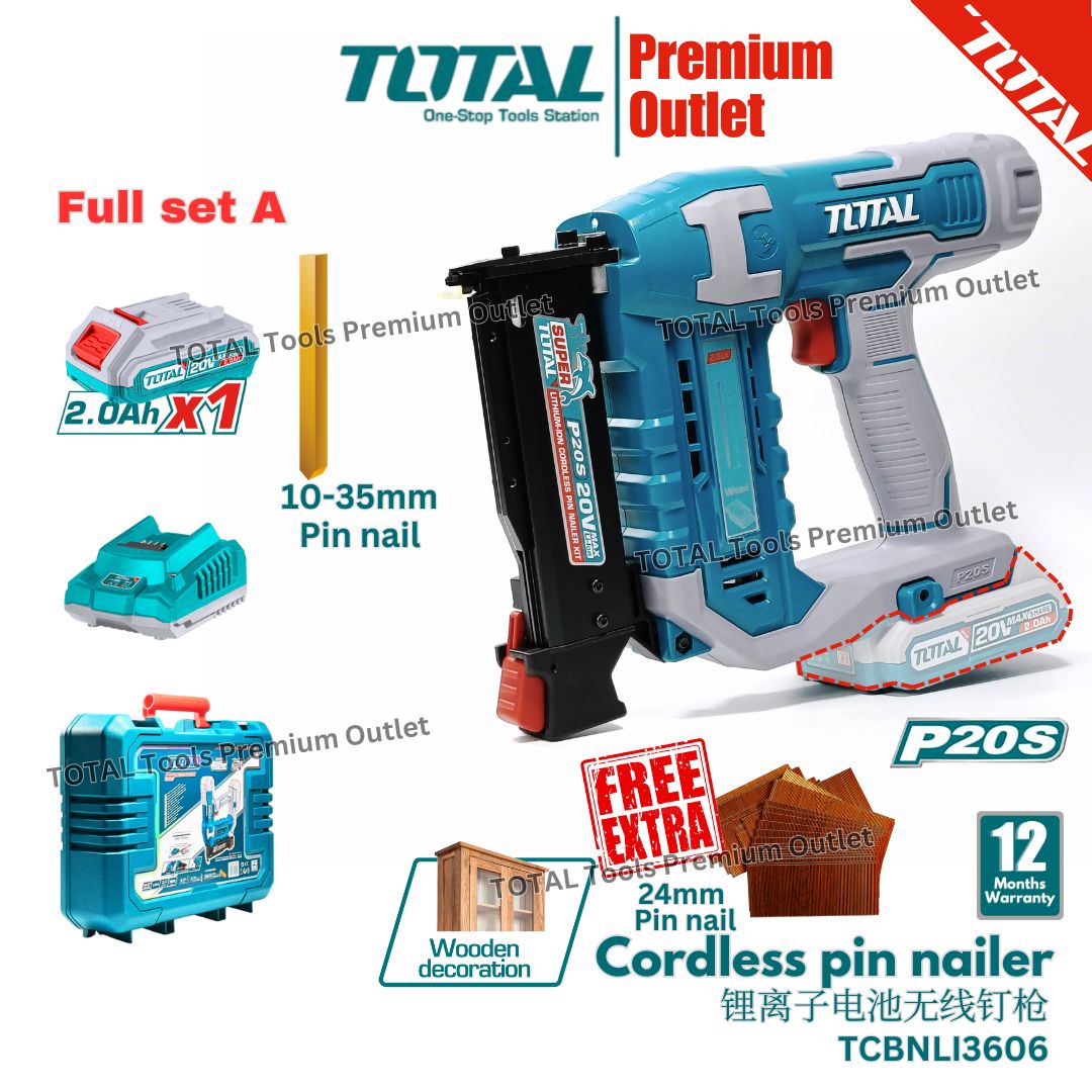 TOTAL Tools 20V Cordless (Headless pin nailer gun) 10mm~35mm 锂离子电池无线钉枪 ...