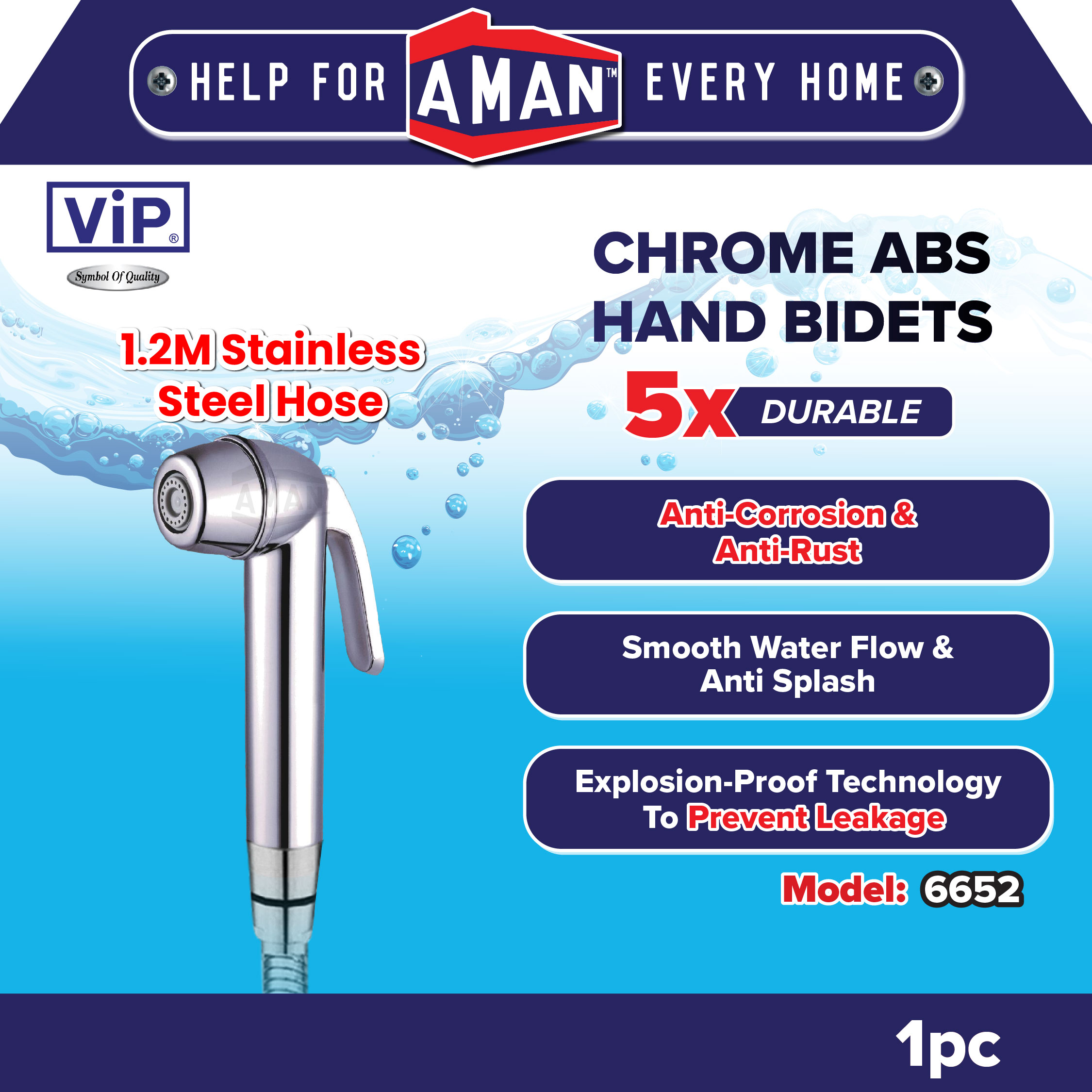 VIP 1.2m Chrome ABS Hand Bidet With Stainless Steel Hose Bidet Spray ...