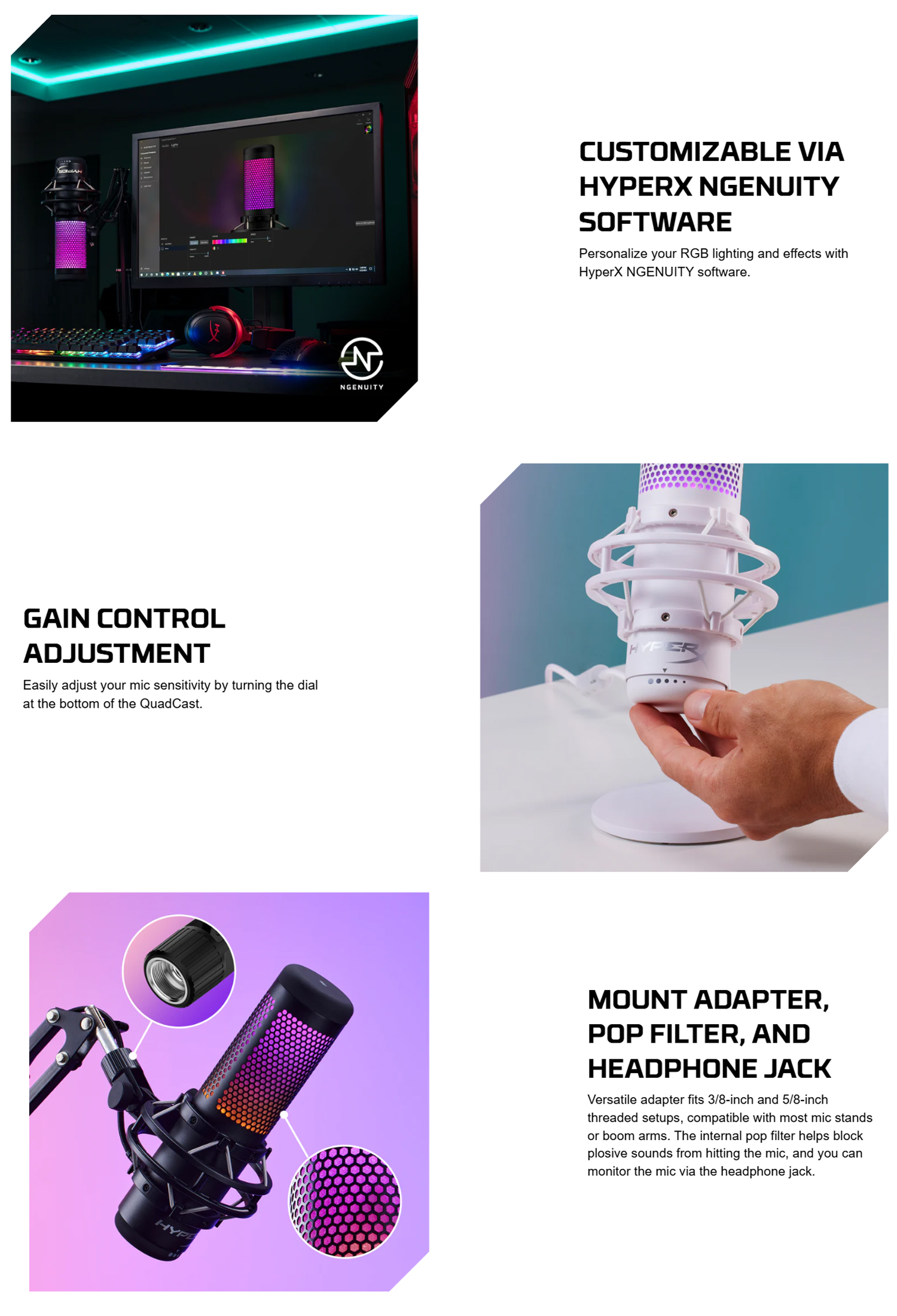 HyperX QuadCast S USB Microphone with RGB Lighting, NGENUITY Software ...