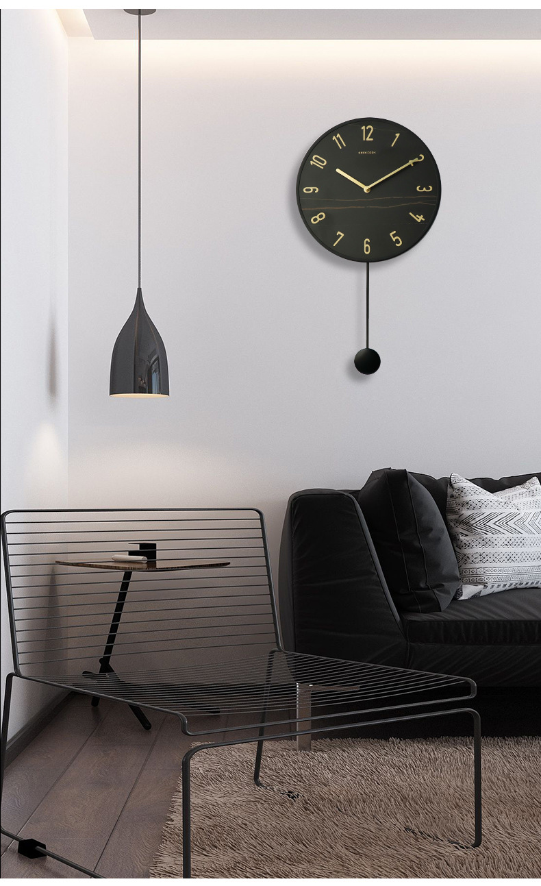 Aesthetic Pendulum Wall Clock Sintered Stone Marble Clock Wall Jam ...