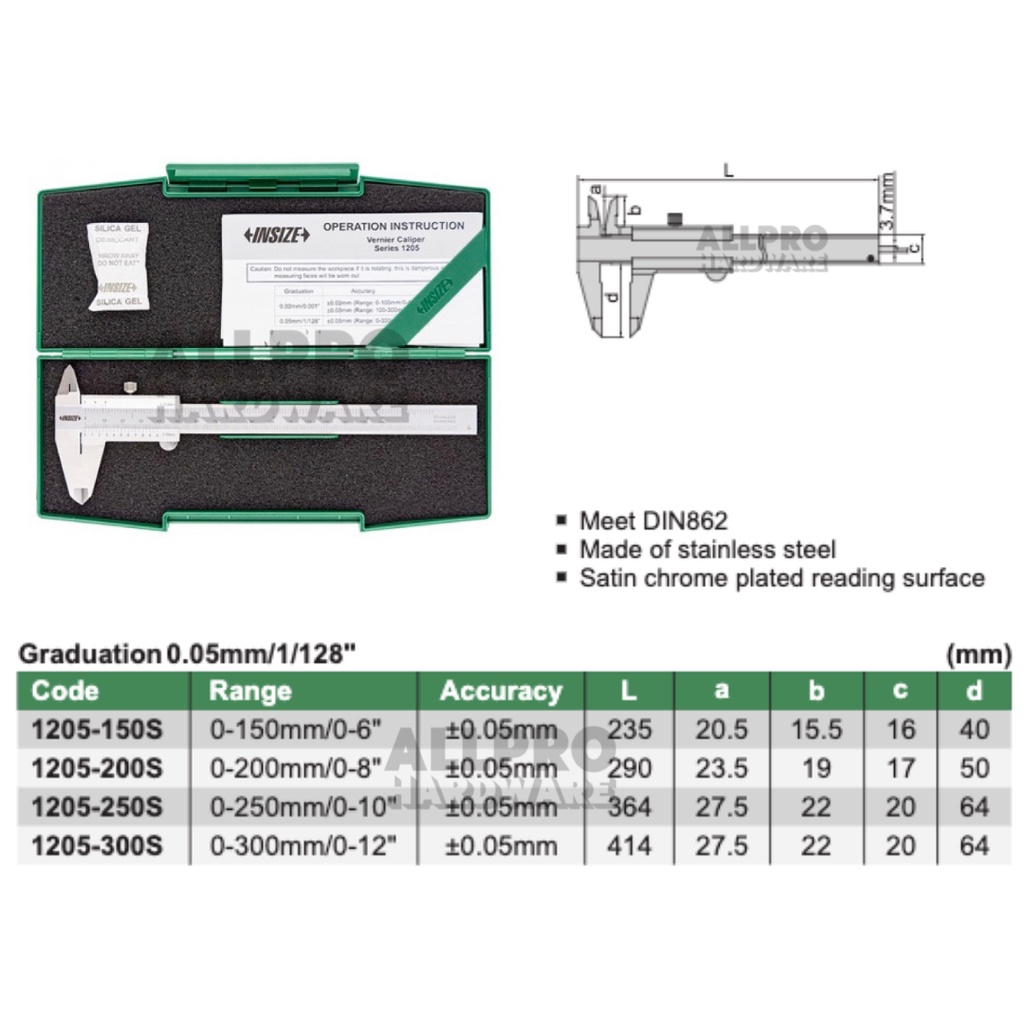 INSIZE Vernier Caliper With mm/inch 1205-150S / 1205-200S / 1205-300S ...