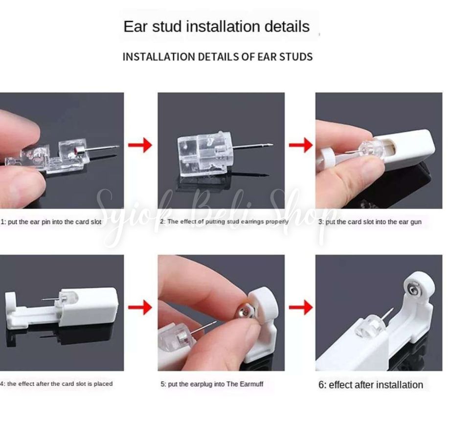 No Pain Ear Piercing Piercer Tools Tindik Telinga Free Alcohol Pad ...