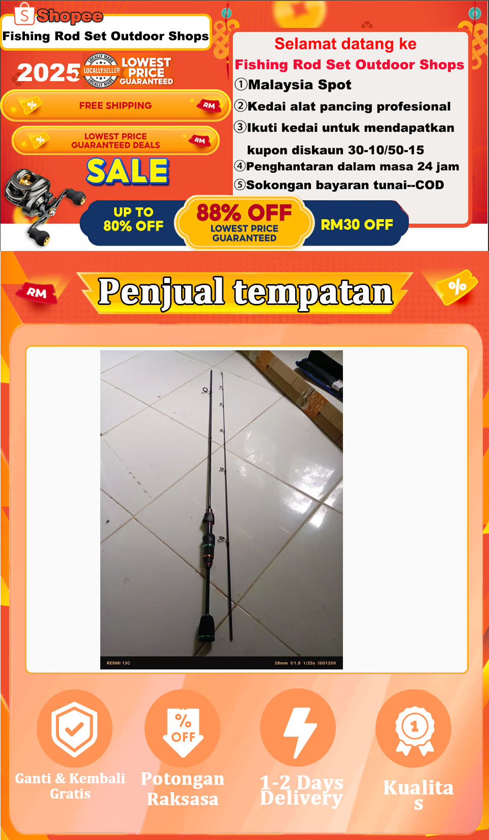 Artemis Rod Casting Fishing Rod Spinning Joran Pancing UL Power Solid ...