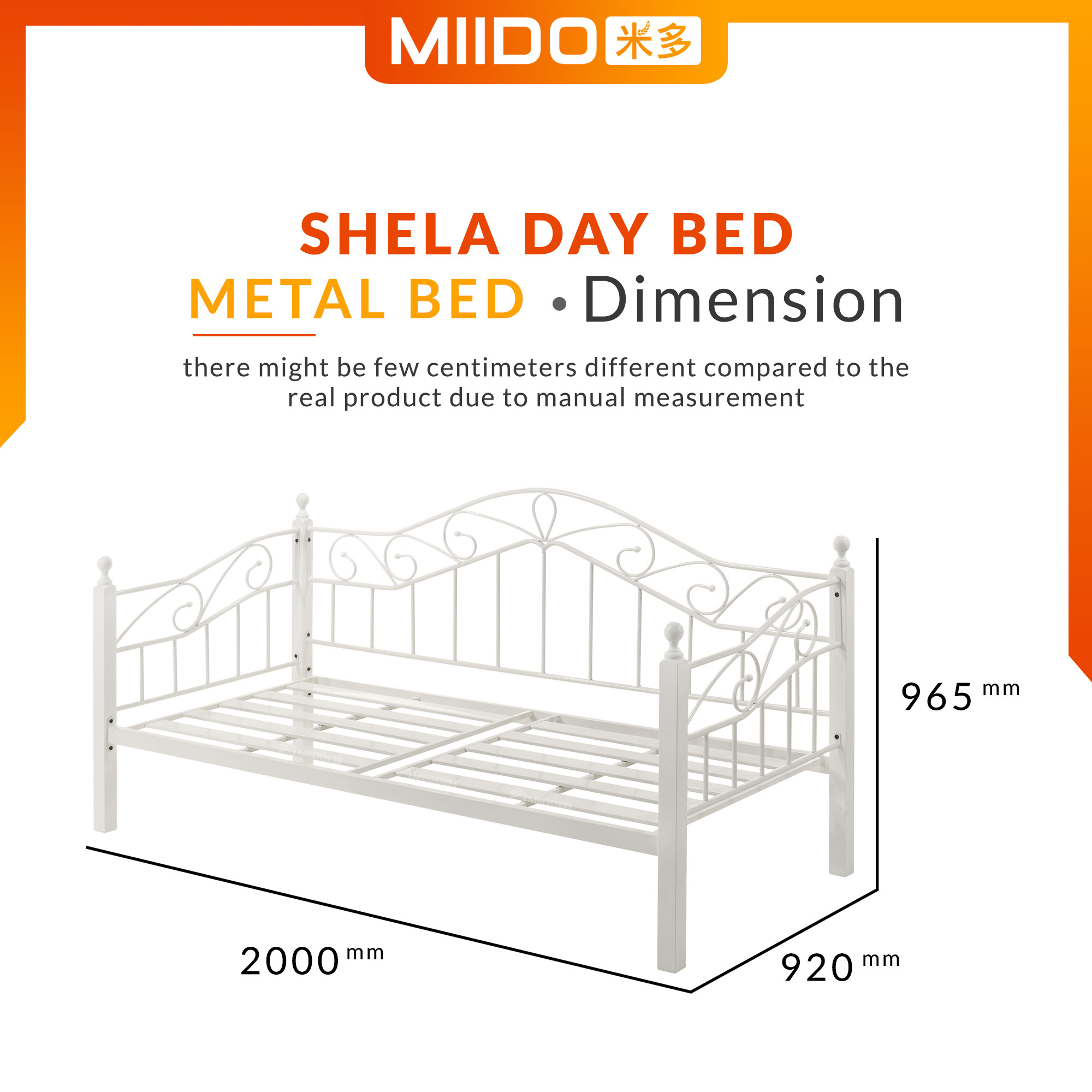 Miido Shela Day Bed (Single Size) /Super Base Strong Metal Bar/Powder ...