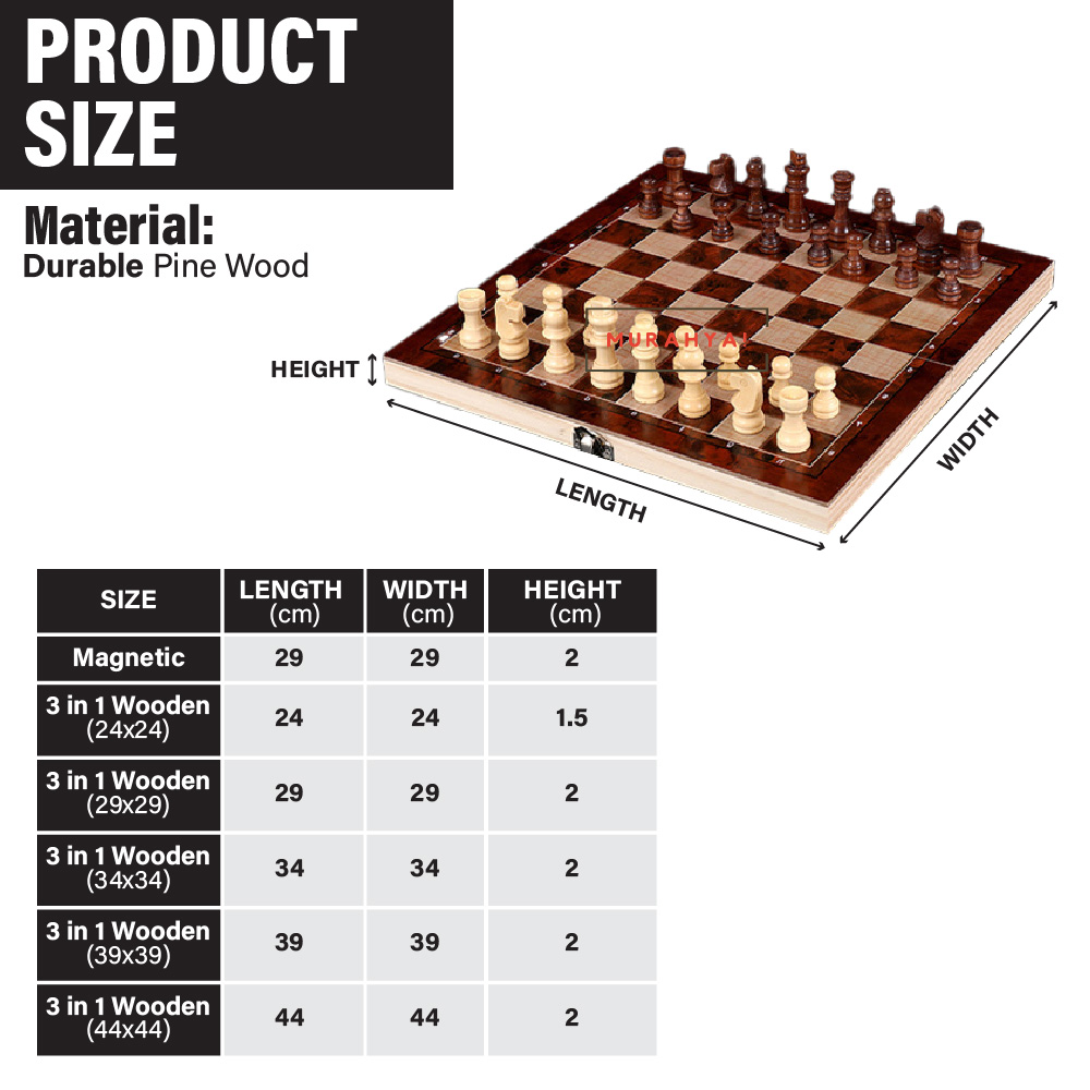 3 in 1 Chess Board Set Premium Wooden & Magnetic Folding Potable Chess ...