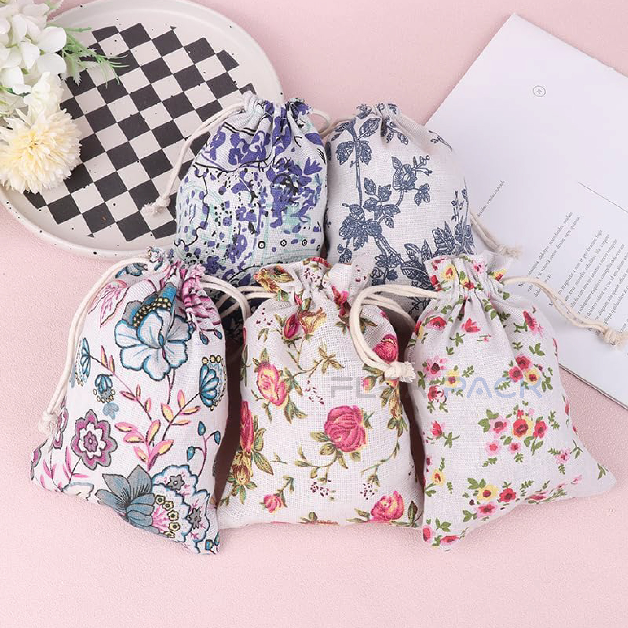 Cotton Drawstring Bag Art Style Pouch Bag Jute Bag Jewellery Bag Gift ...