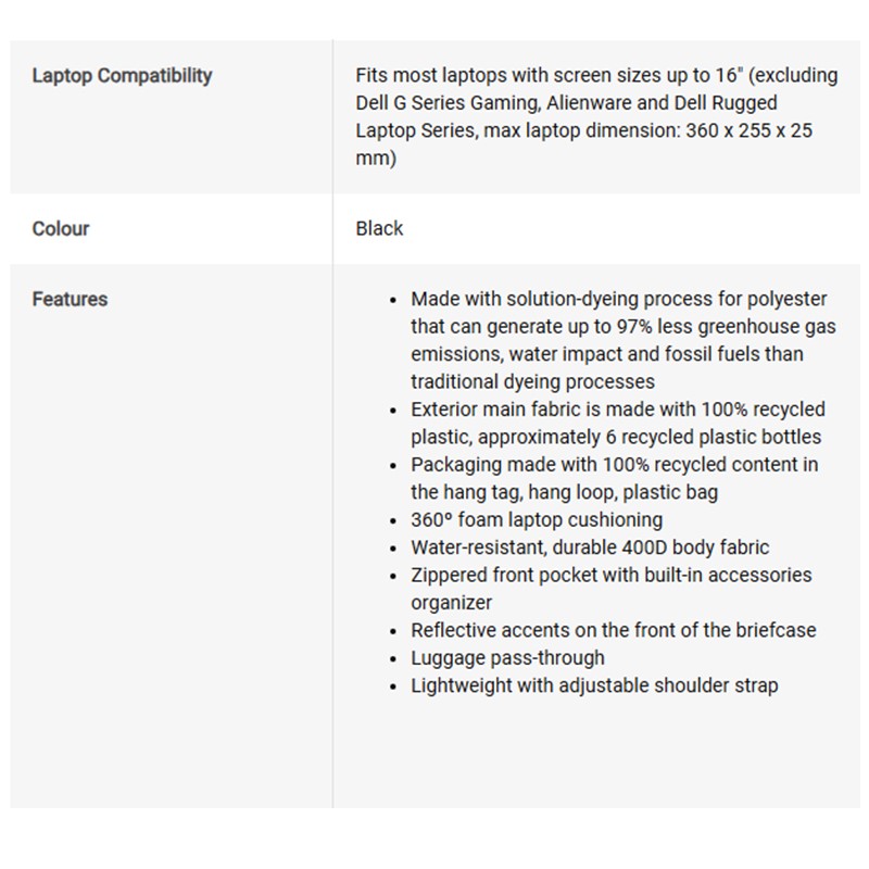 DELL EcoLoop Briefcase CC3624 for 14-16” Laptops – Eco-Friendly Water ...